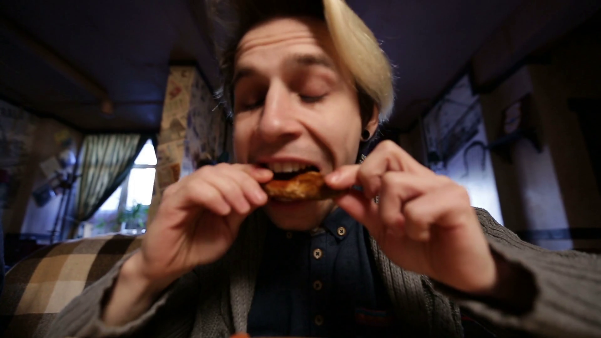 Enjoying Delicious Grilled Chicken Wing Stock Footage SBV-312686539 ...