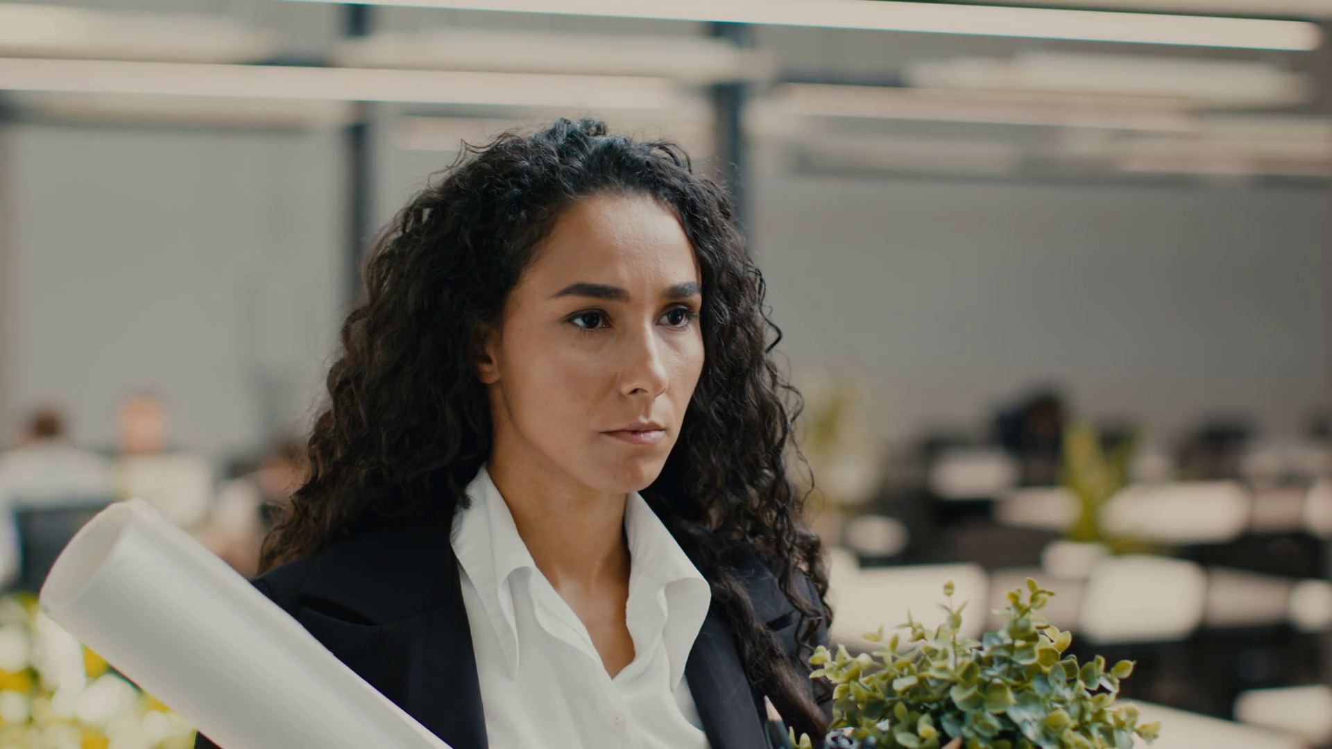 Fired Female Employee Walking With Cardboard Stock Footage SBV ...