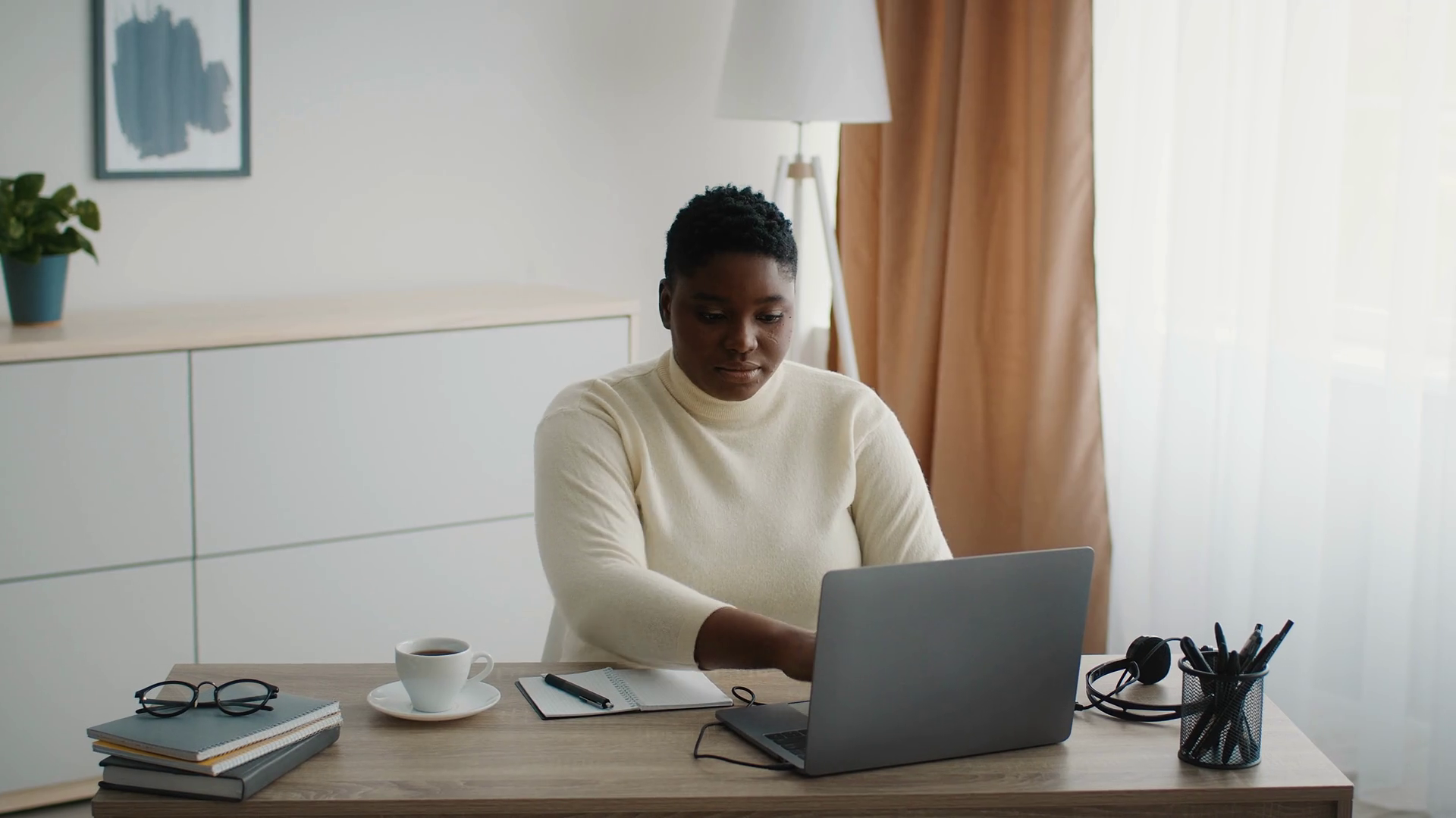 African American Business Lady Using Laptop Stock Footage SBV-346764425 ...