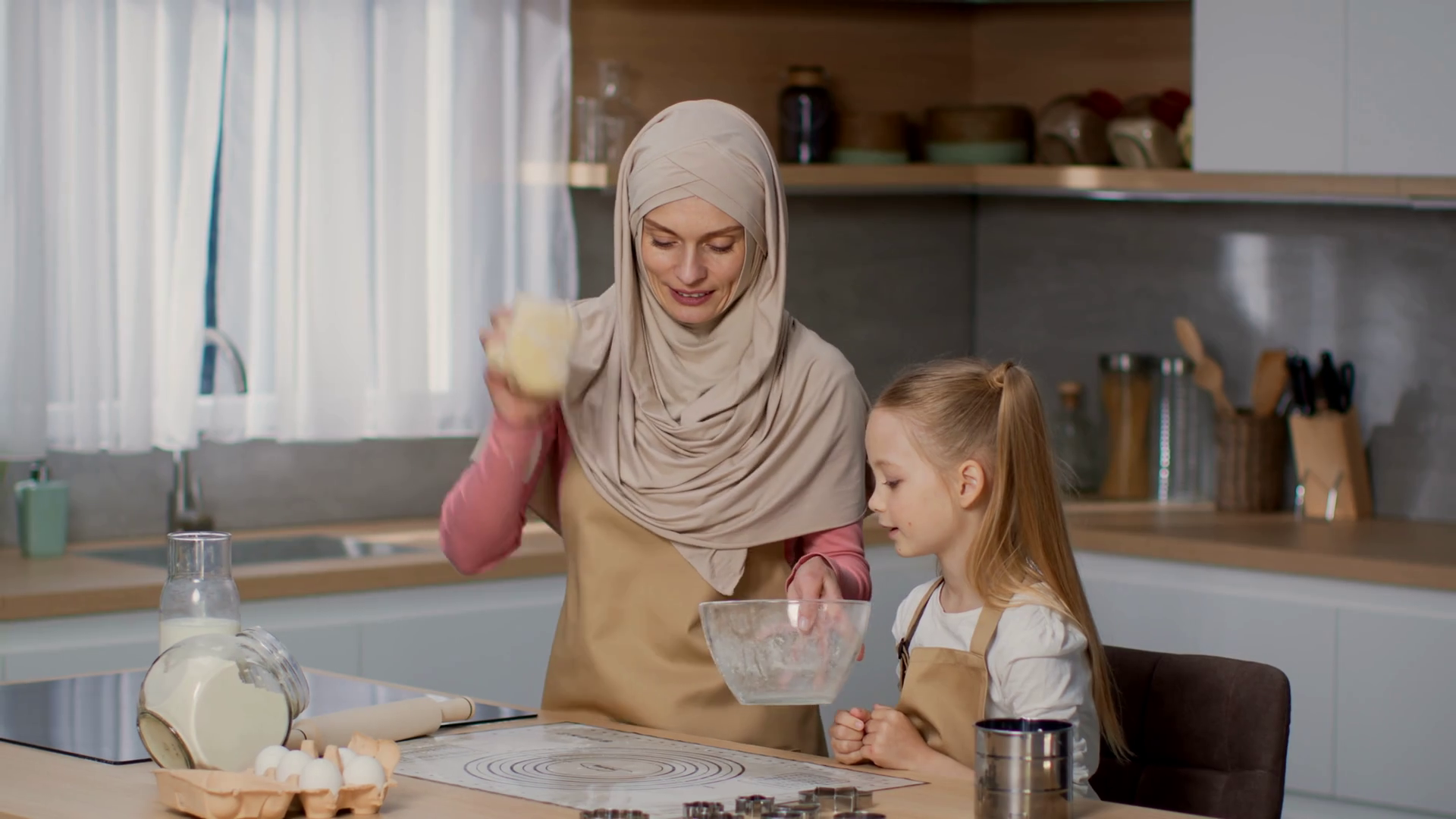 Happy Loving Muslim Mother In Hijab Cooking Stock Footage SBV-347099593 ...