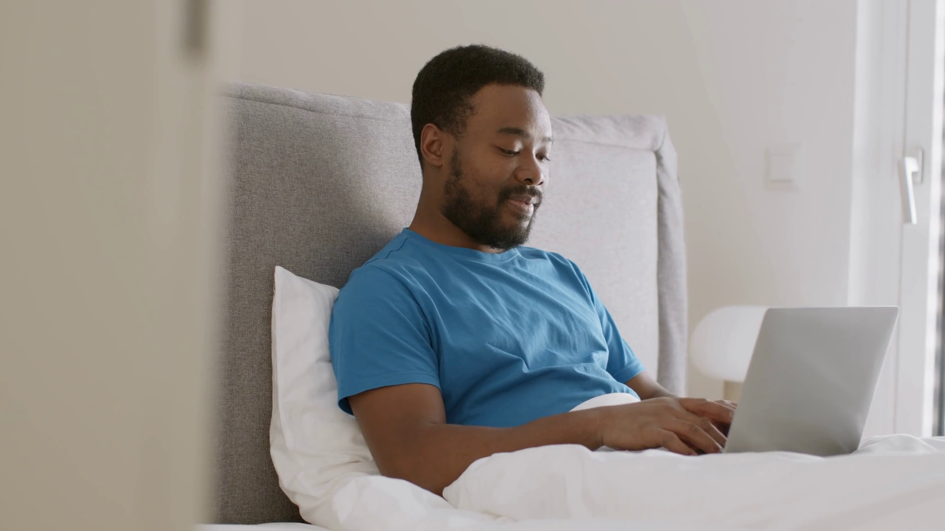 Young African American Man Working On Laptop Stock Footage SBV ...