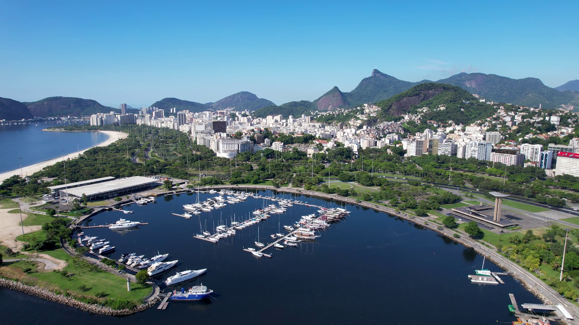 Panning wide view of seaport downtown city of Rio de Janeiro Brazil ...