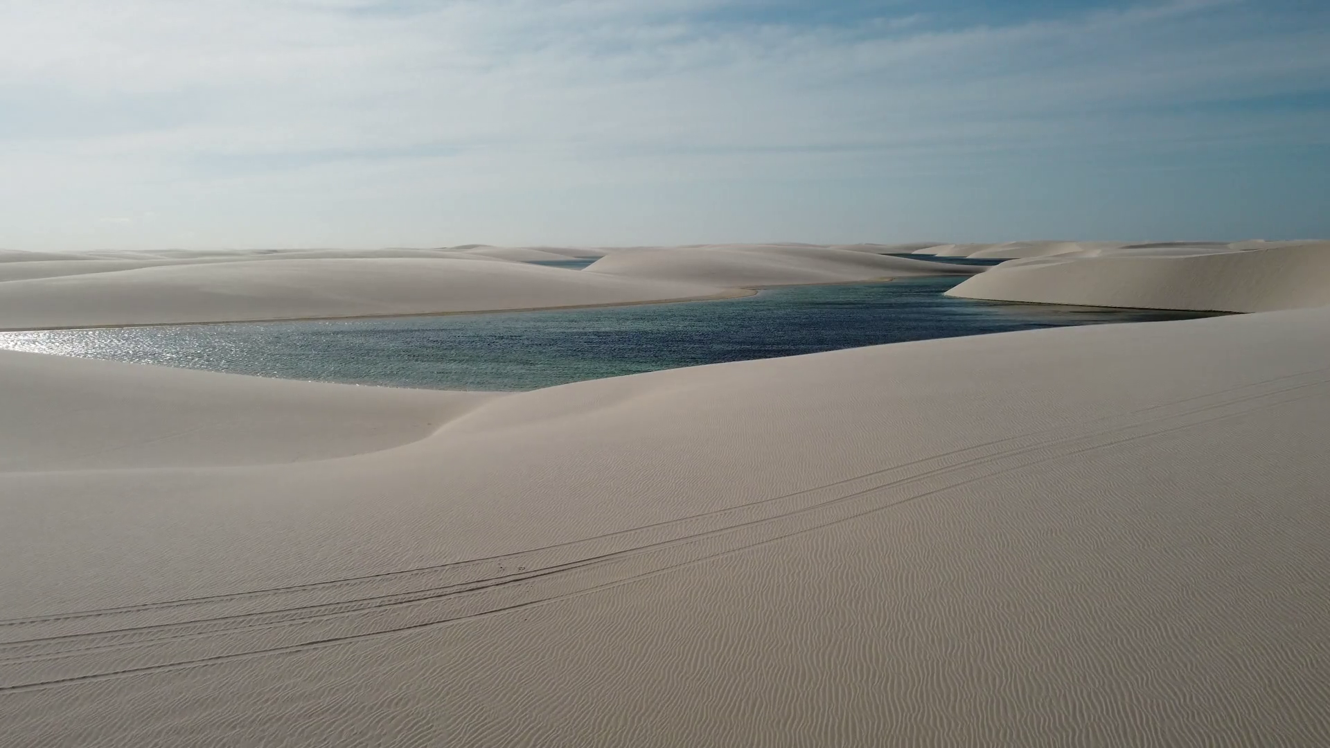 Aerial view of brazilian landmark rainwater lakes and sand dunes ...