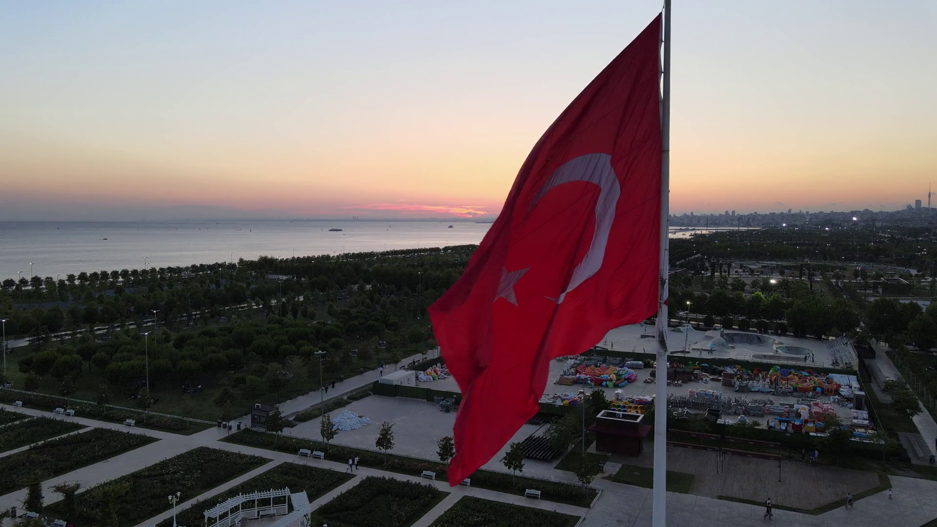 Turkish Flag Displayed In Park Sea National Stock Footage SBV-347654710 ...