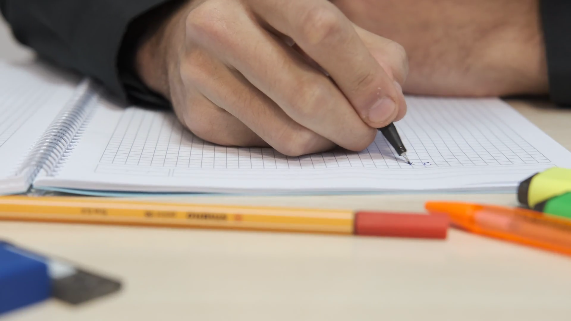 Write Close-up Hand Man Hands Writing On Stock Footage SBV-347537322 ...