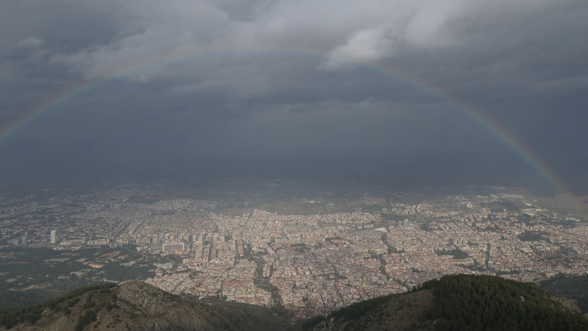 Rainbow Drone View Over City Of Manisa Stock Footage SBV-347648715 ...