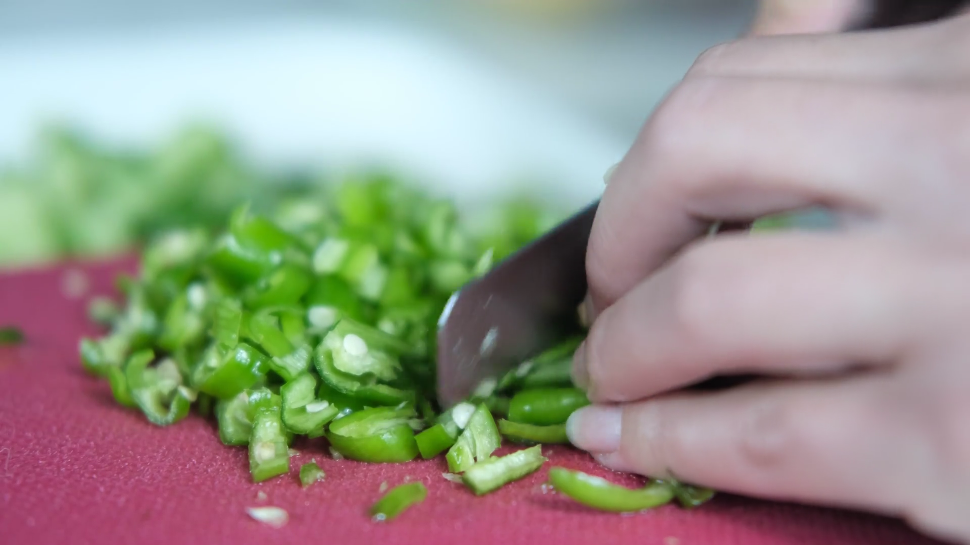 Image Of Cutting Green Chillies On Pink Stock Footage SBV-347643032 ...