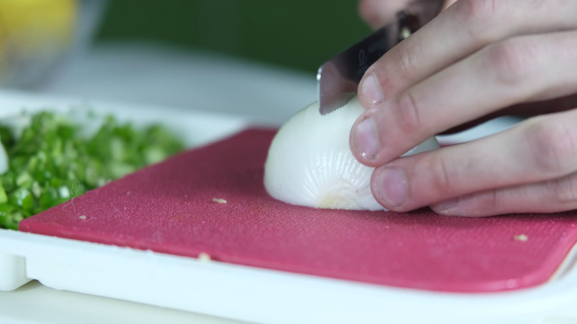 Image Of Julienne Chopped Onion On Pink Stock Footage SBV-347643442 ...