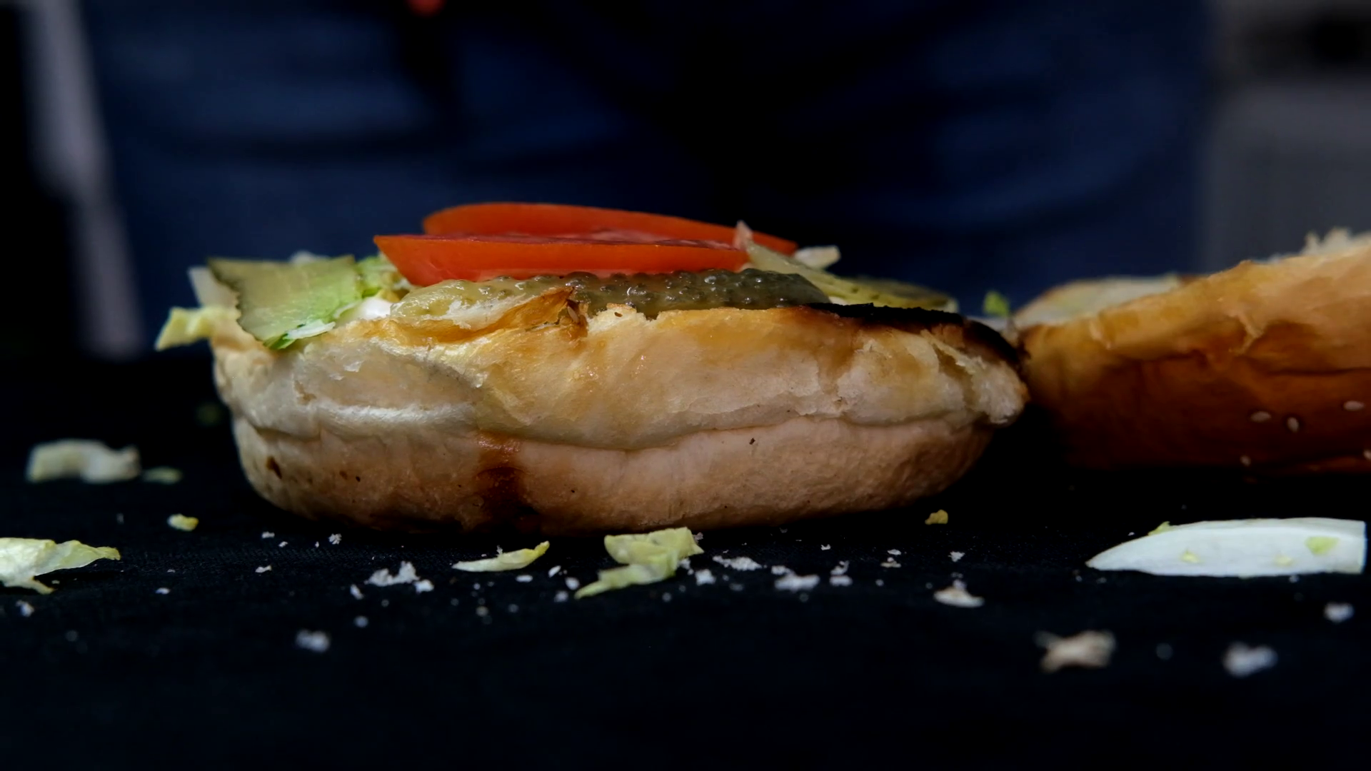 Slow Motion Shot Of Layered Hamburger Making Stock Footage SBV ...