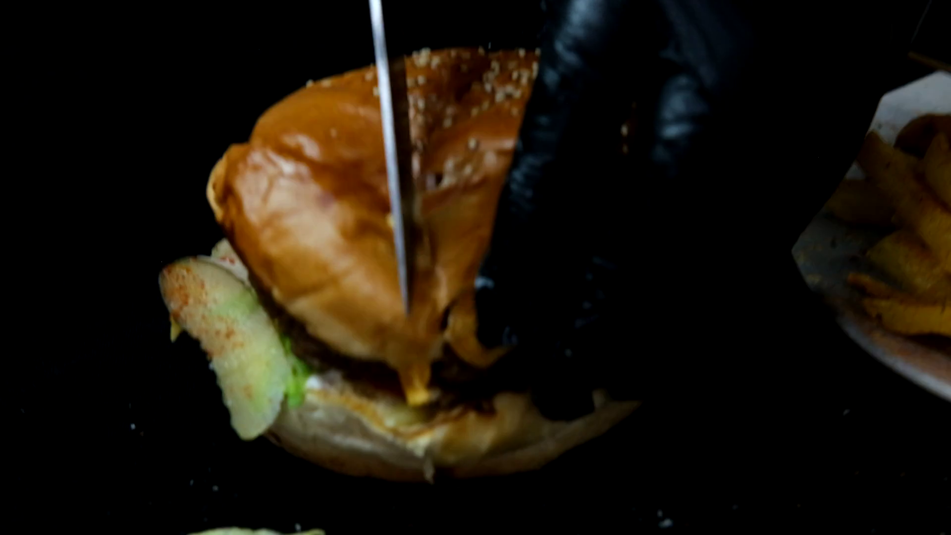 Images Of Hamburger Cut In Half With Knife Stock Footage SBV-347639562 ...