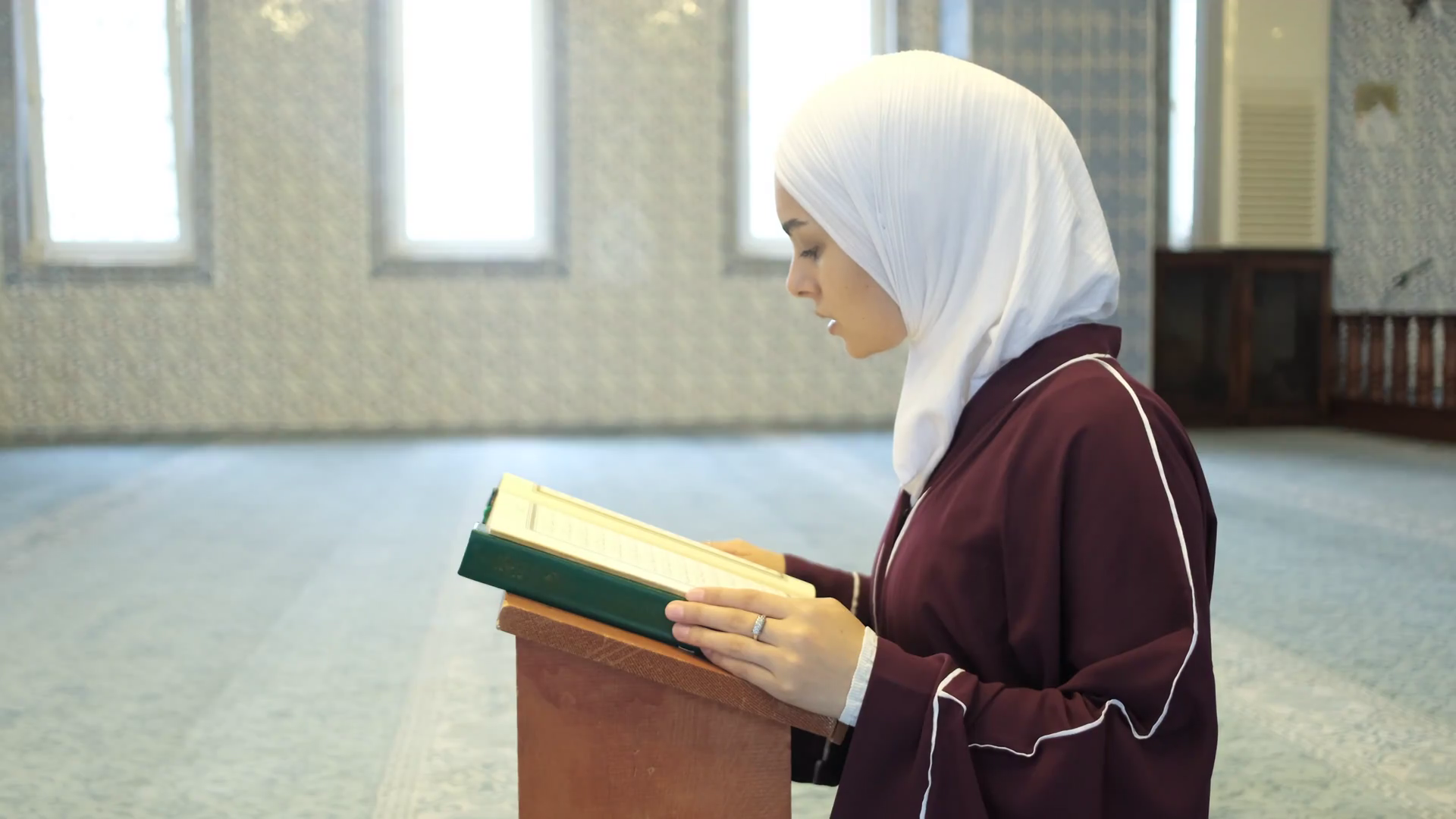 Muslim Woman Reciting On Lectern Asian Stock Footage SBV-347641747 ...