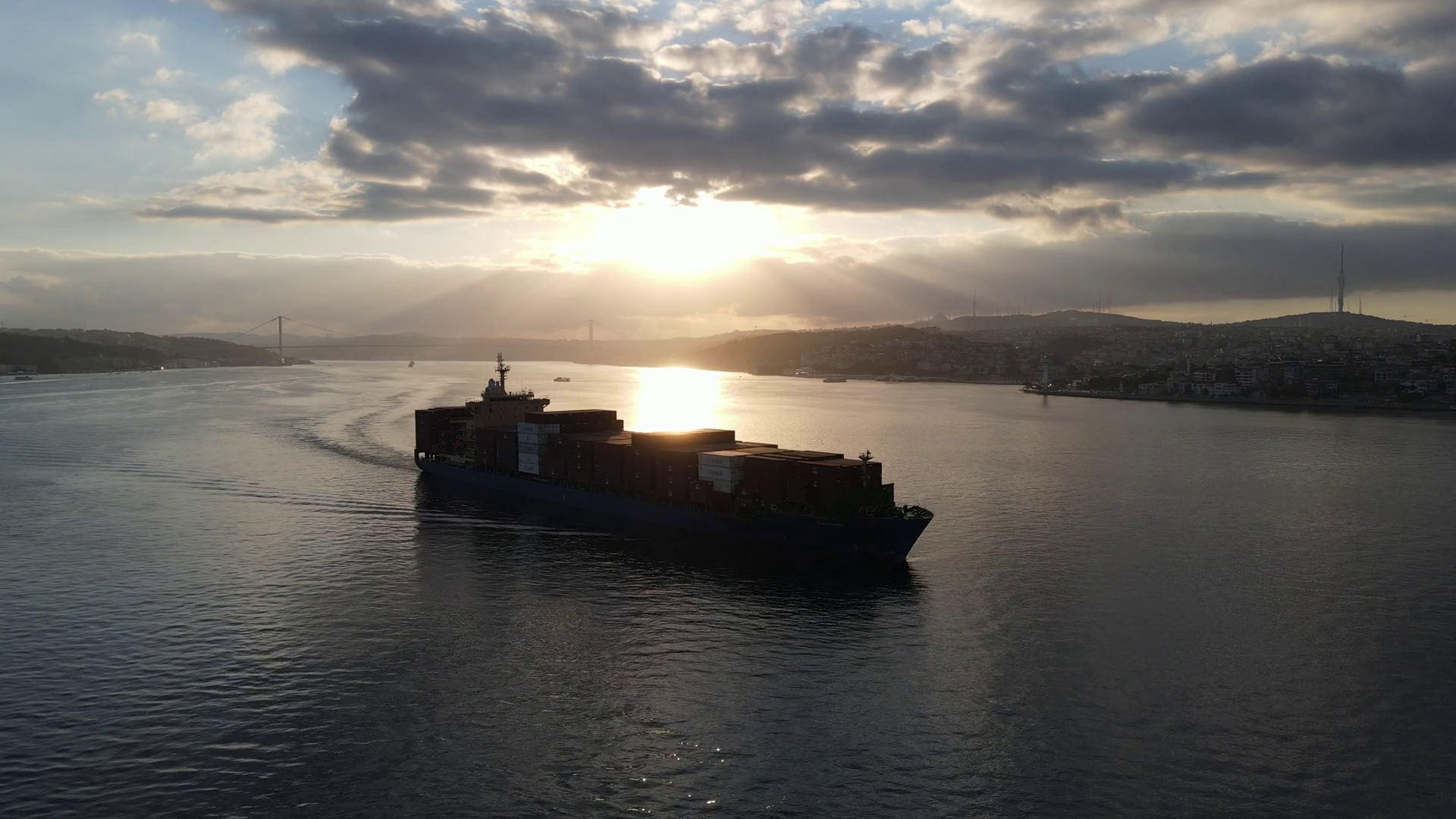 Aerial Front View Container Cargo Ship Stock Footage SBV-348689253 ...
