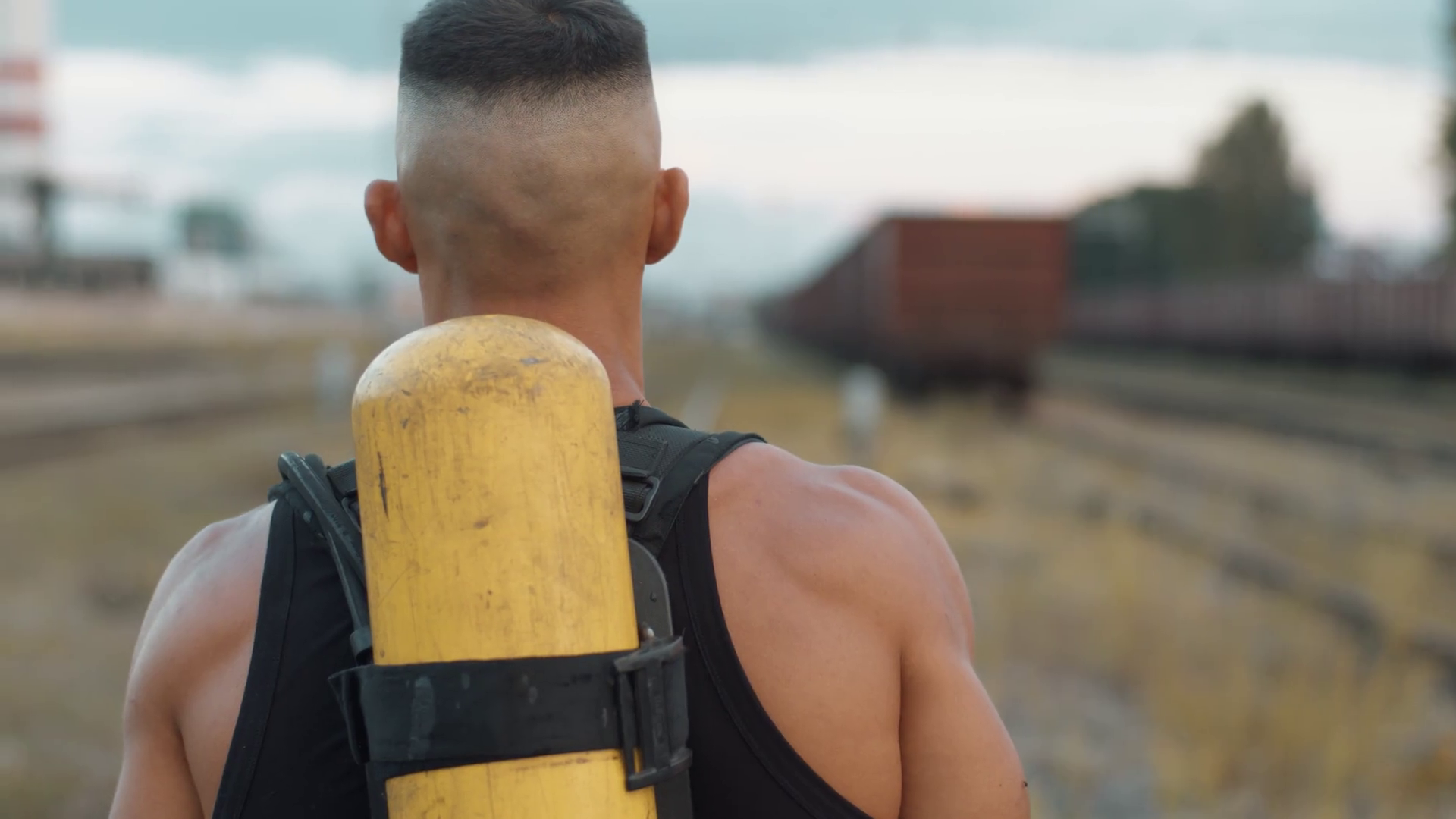 Young Muscular Man Goes Along Rails Of Stock Footage SBV-347216053 ...