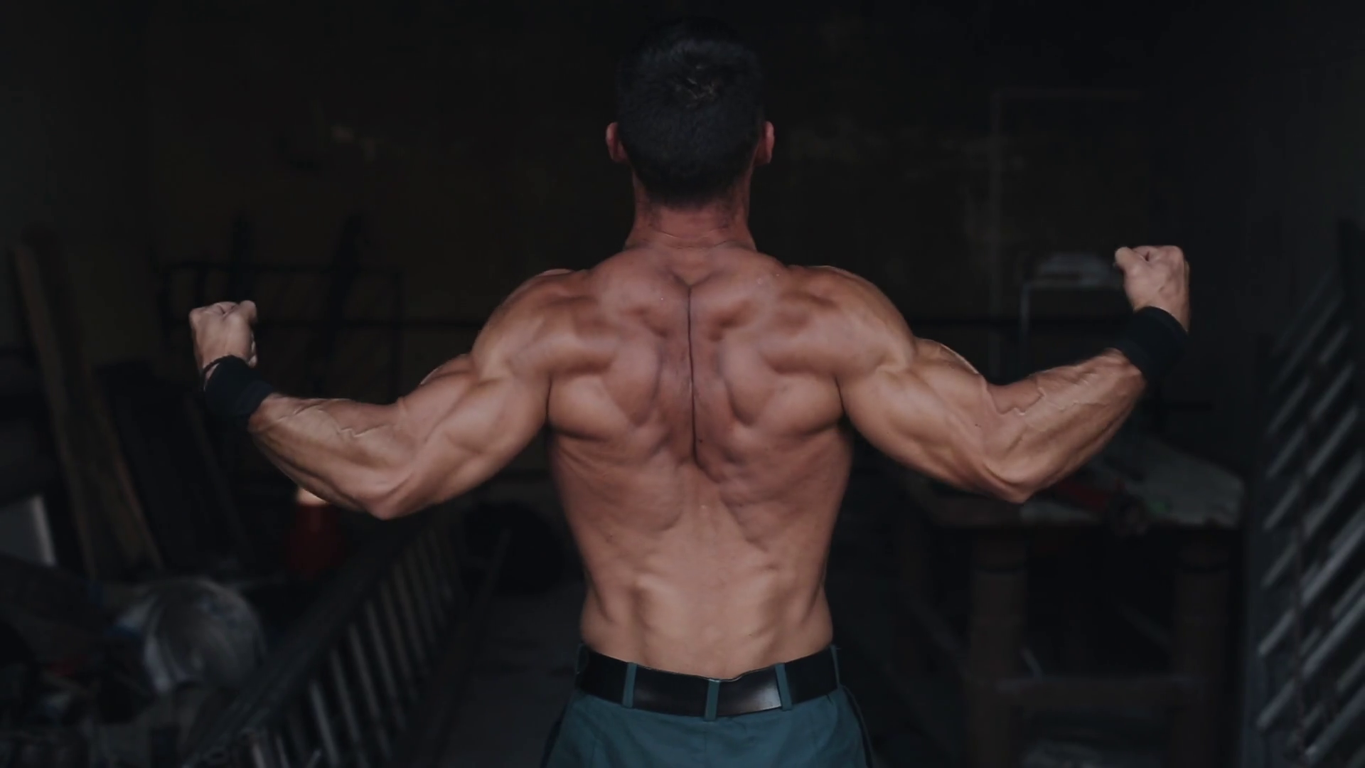 Back Close View Of Male Bodybuilder Showing Stock Footage SBV-338007252 ...