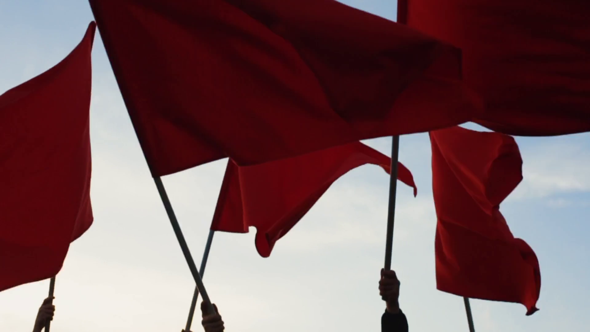 Hands Of Group Of People Waving Red Flags Stock Footage SBV-332360395 ...