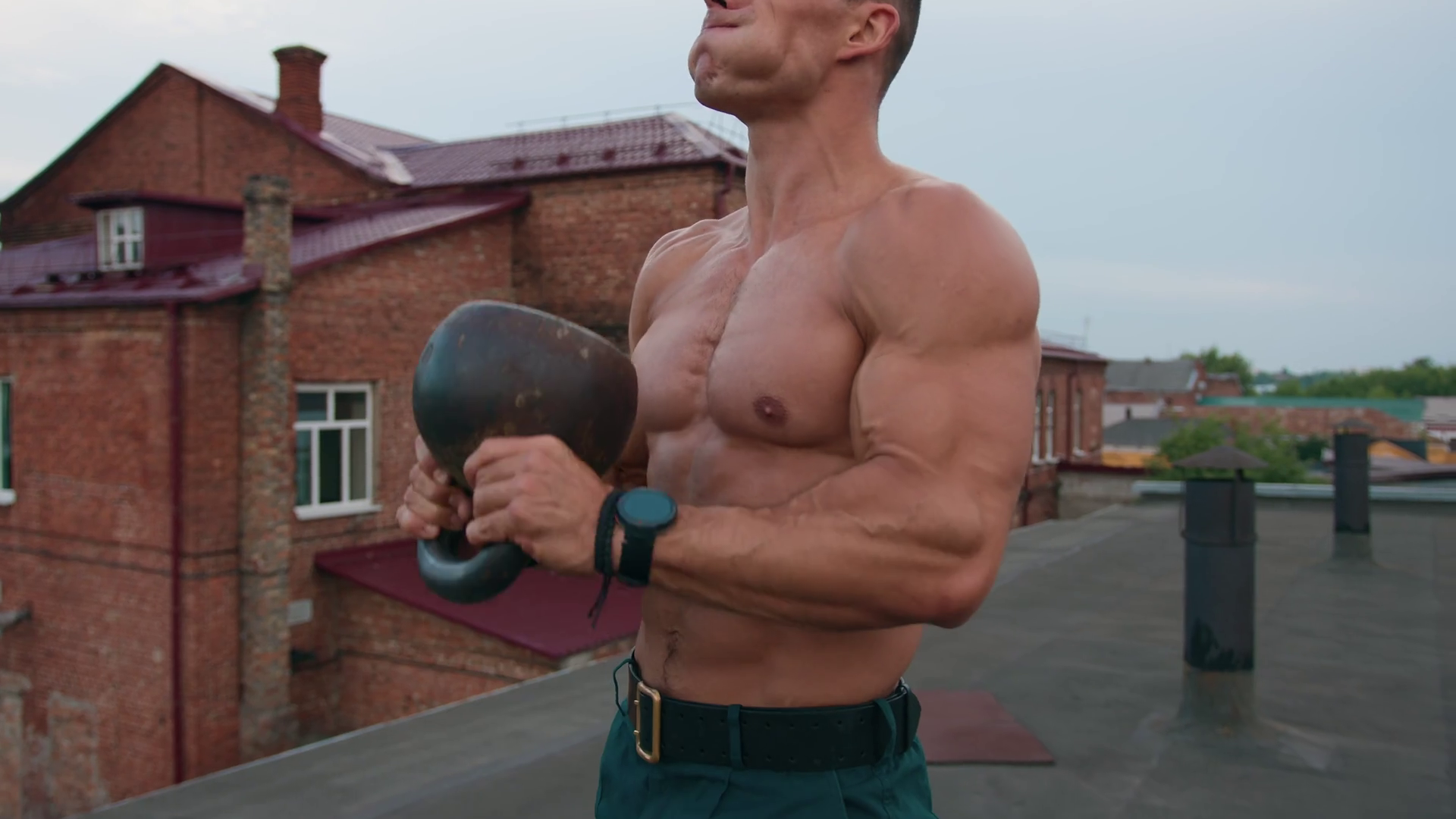 Man Performs Kettlebell Biceps Knockdown Stock Footage SBV-348383899 ...