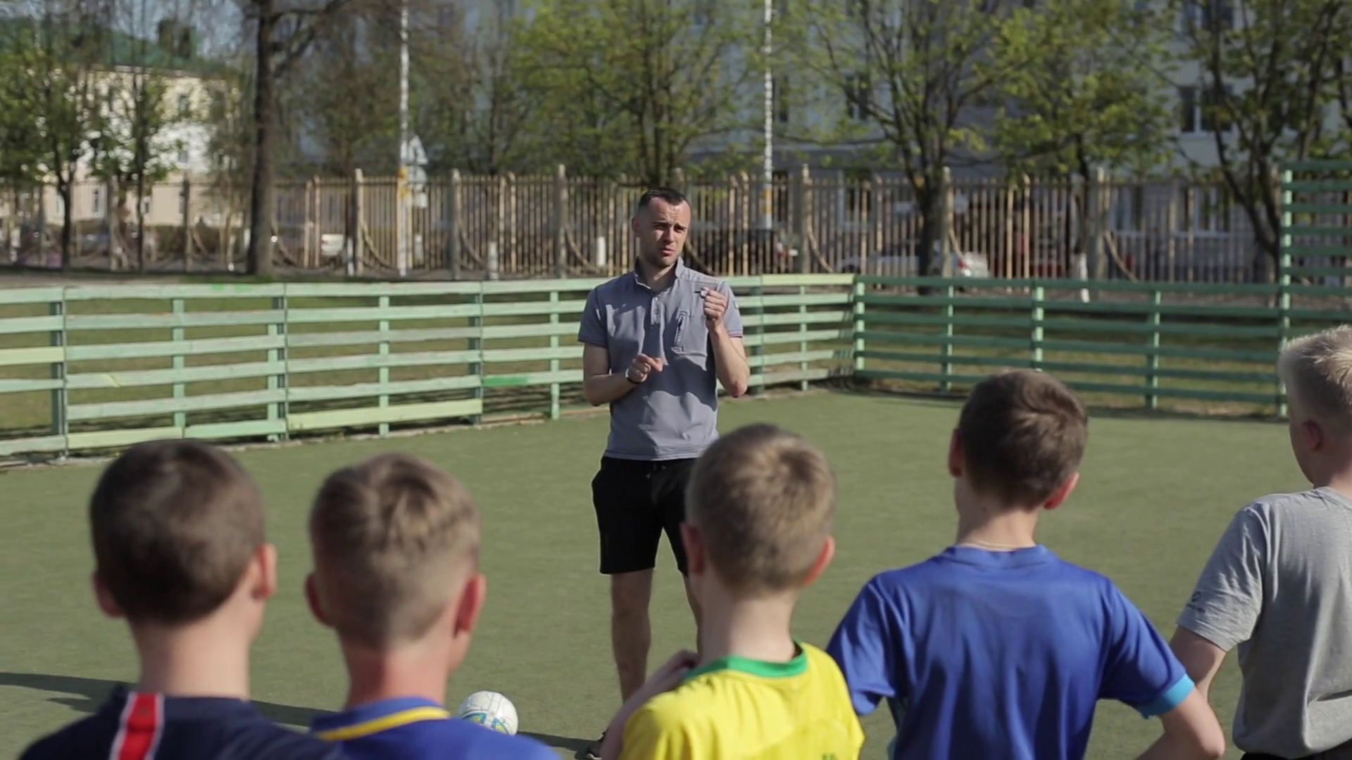 Youth Soccer Coach Teaching Tactics To Kids Stock Footage SBV-337219493 ...