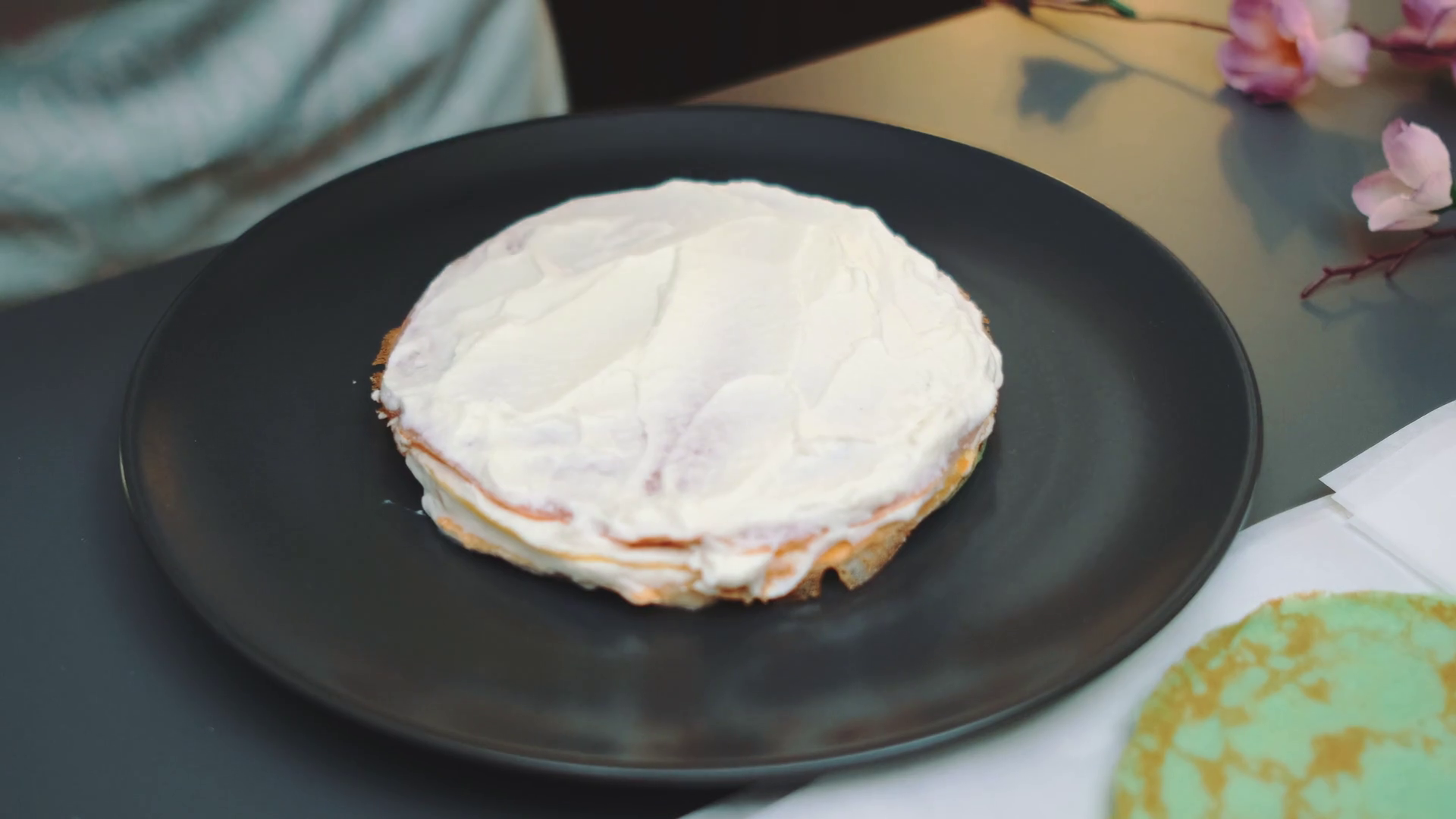 Women's Hands Put Pancake On Top Of Cream Of Stock Footage SBV ...