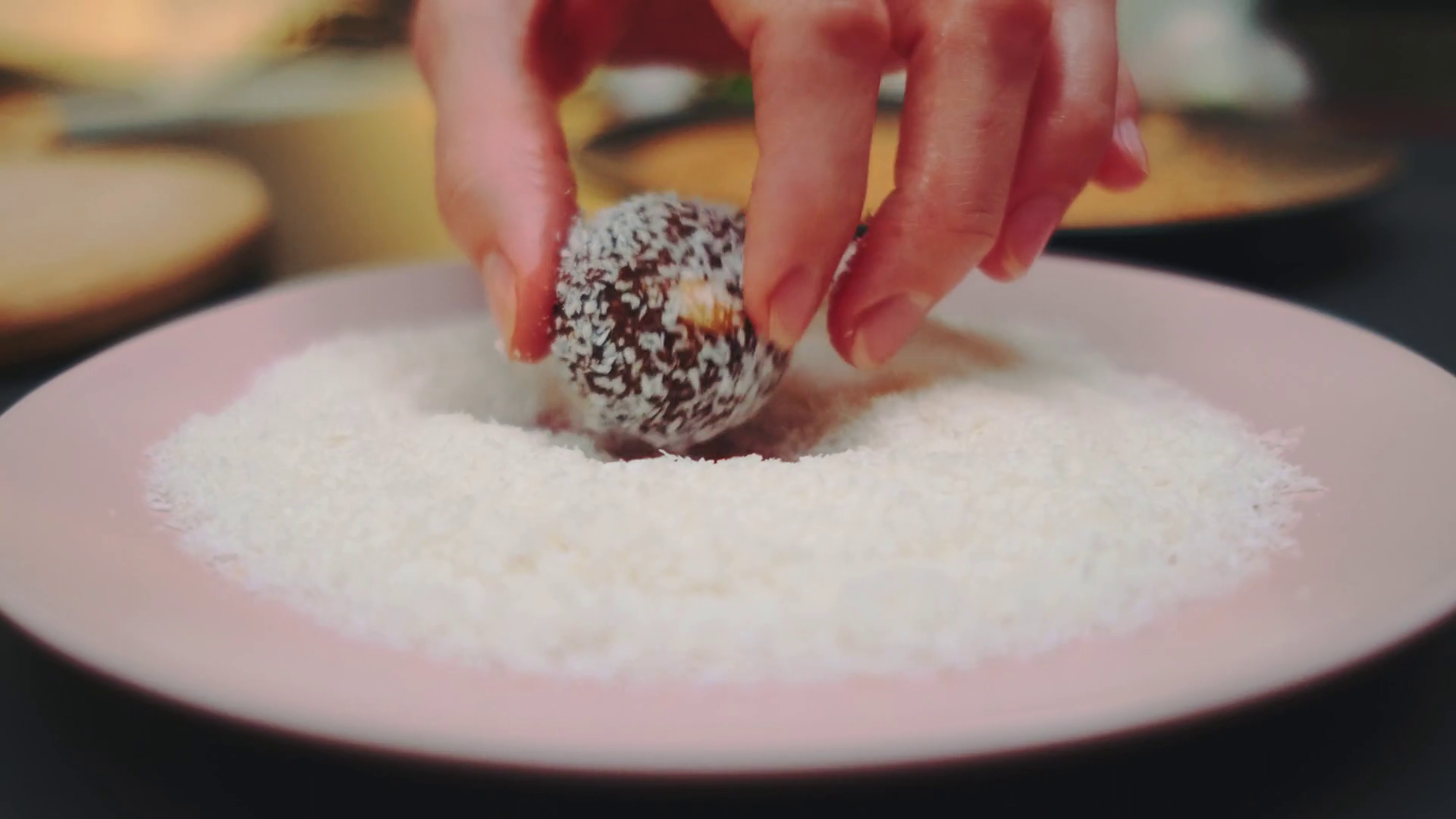 Woman Dips Finished Candy In Coconut Flakes Stock Footage SBV-348545364 ...