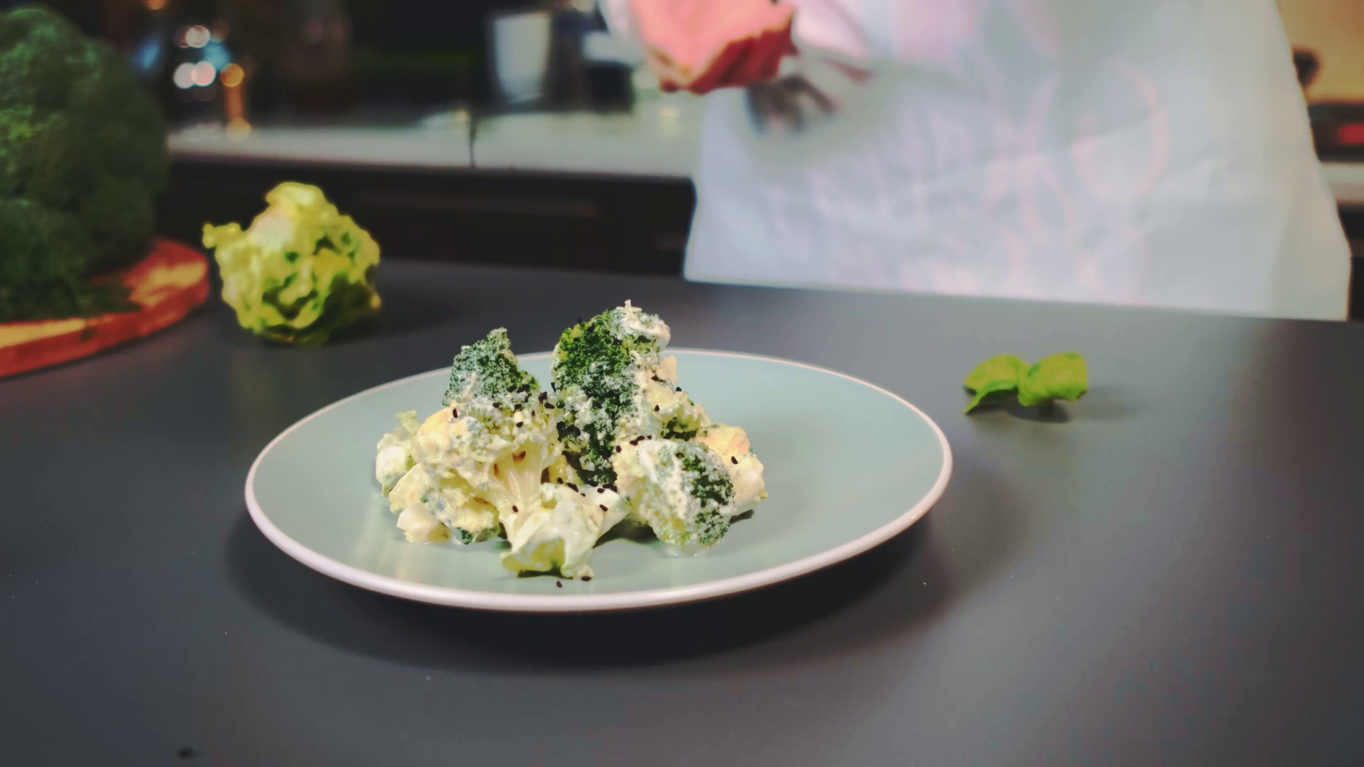Woman Sprinkles Chia Seeds On Broccoli Salad Stock Footage SBV ...