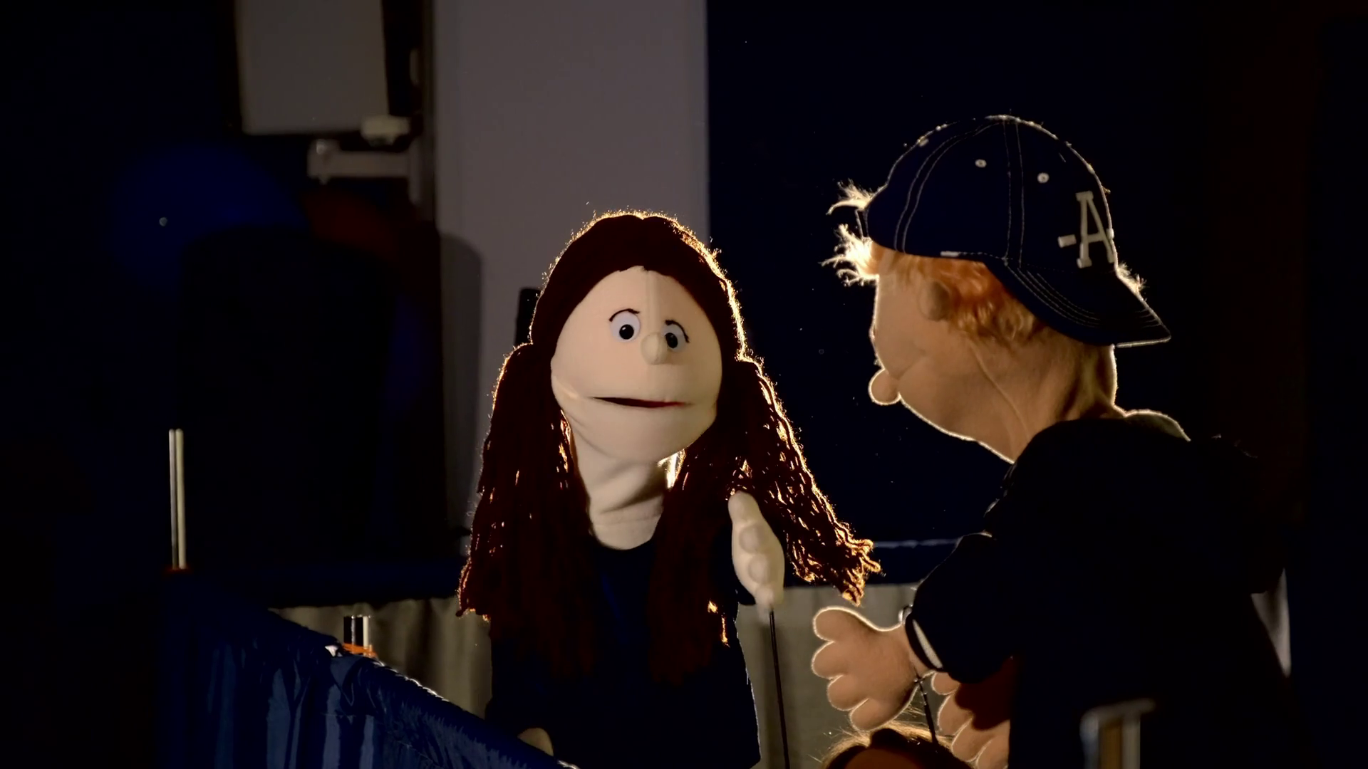 Puppet Girl Speaking With Puppet Boy During Stock Footage SBV-338527309 ...