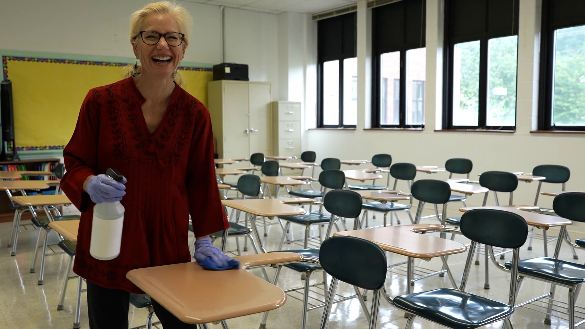 Portrait Of Pretty Woman Teacher With Spray Stock Footage SBV-352698600 ...