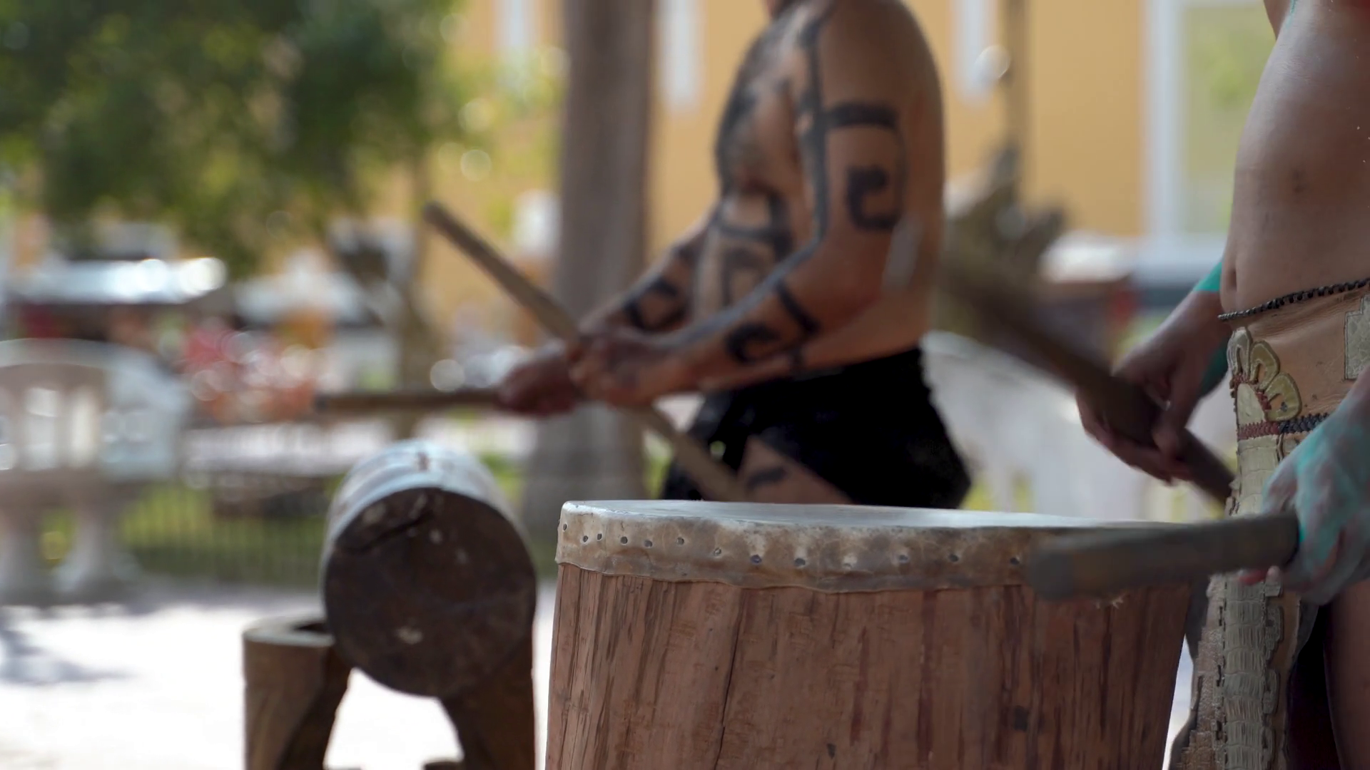 Extreme Closeup Of Mayan Aztec Drummers Stock Footage SBV-352318060 ...