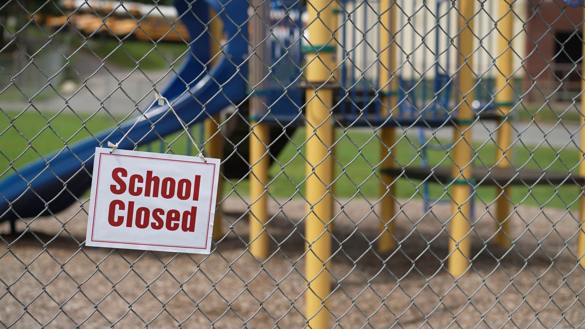 School Closed Sign On Fence In Front Of Stock Footage SBV-352730912 ...