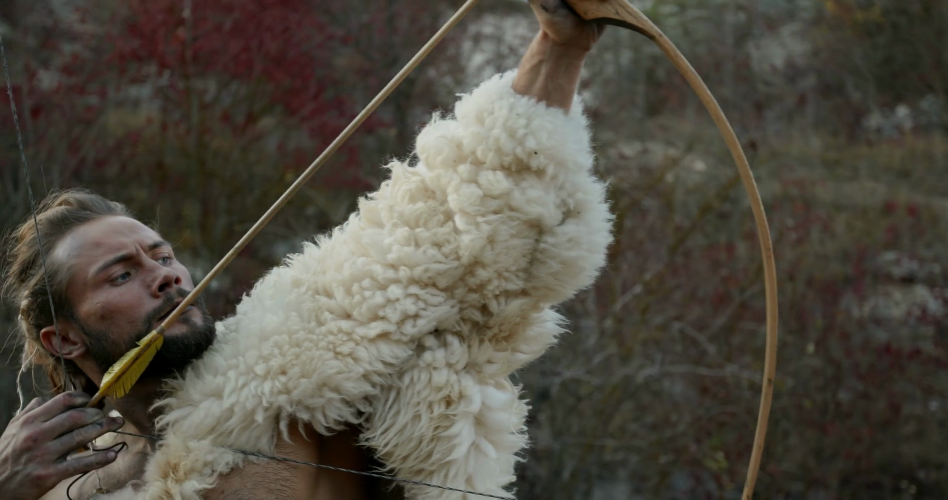 Brave Adult Archer In Animal Skin Taking Aim Stock Footage SBV ...