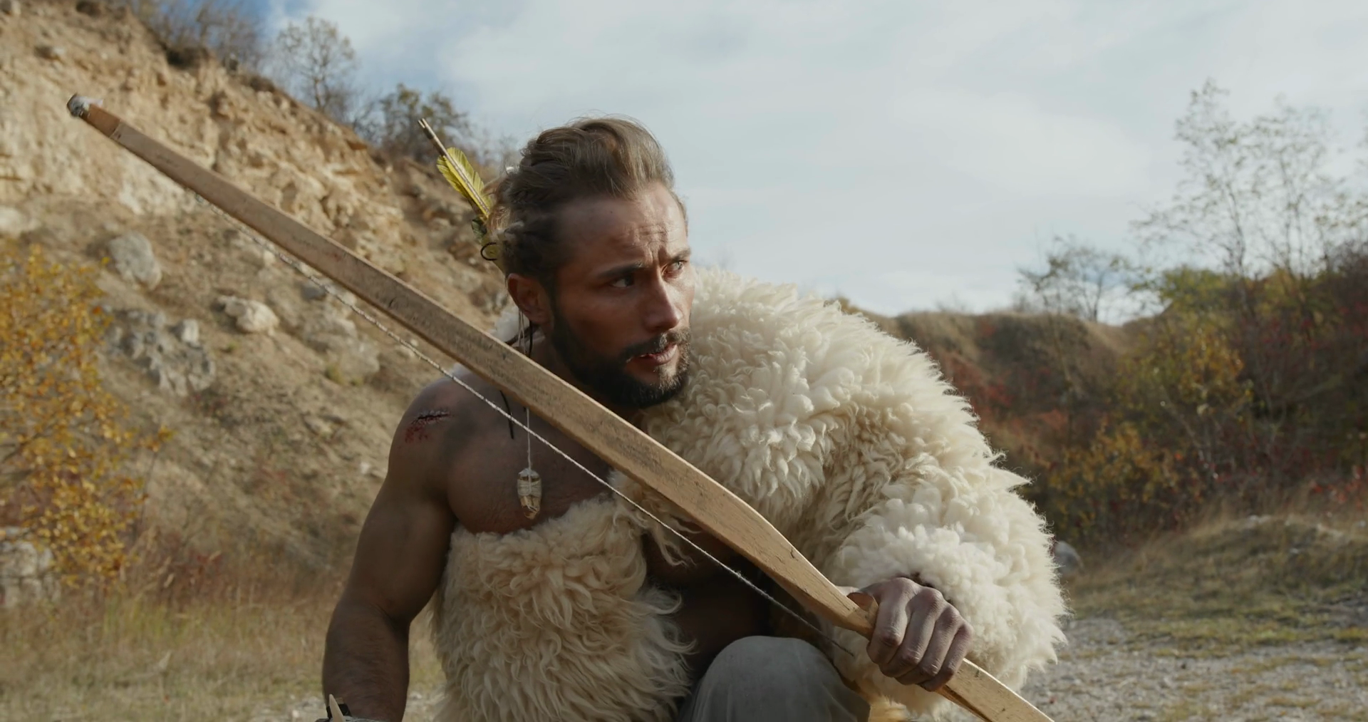 Primitive Hunter With Bow Arrows Clad In Stock Footage SBV-351926867 ...