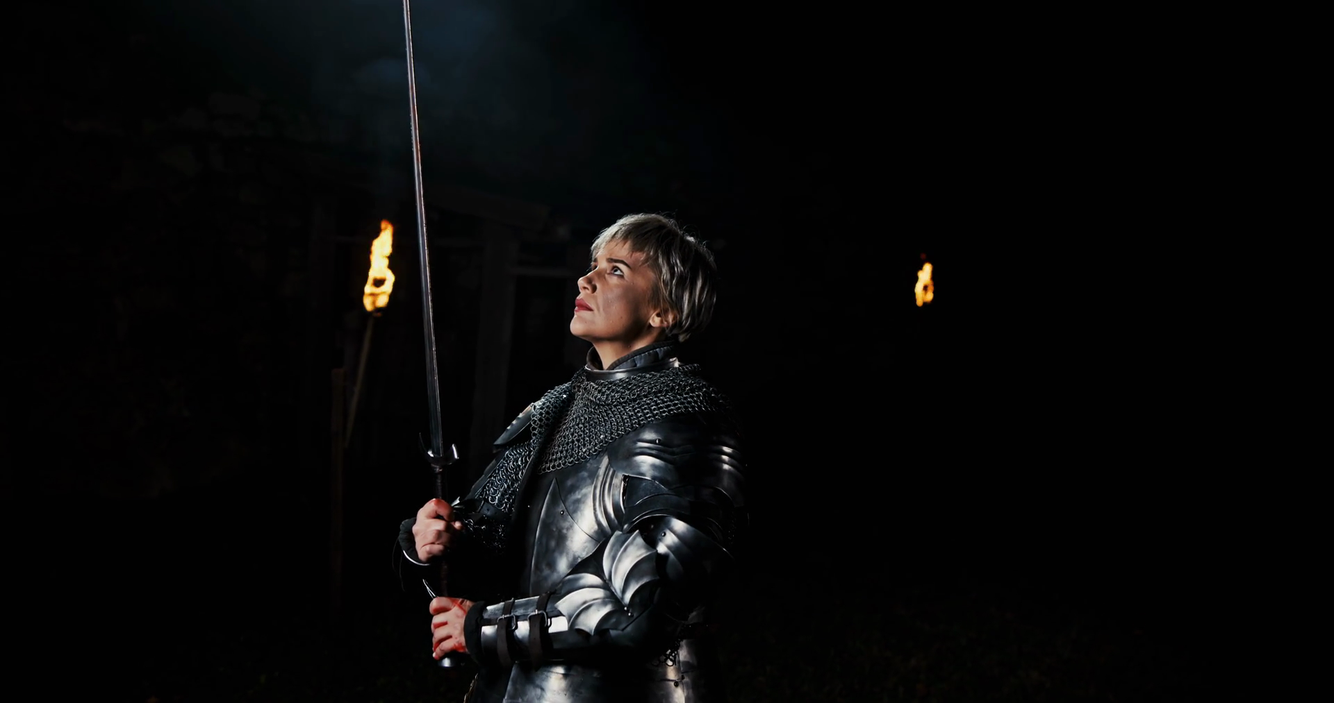 Medieval Female Knight Raising Sword In Stock Footage SBV-351924978 ...