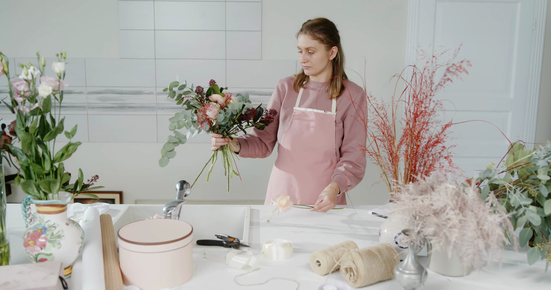 Happy Florist Creating New Flower Stock Footage SBV-347610856 - Storyblocks