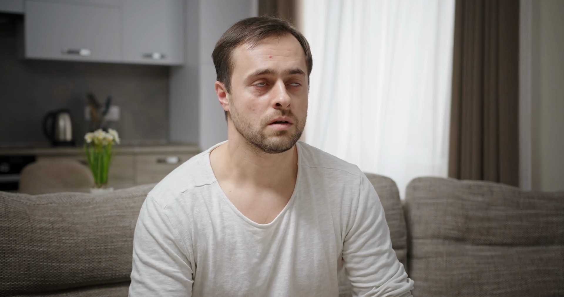 Scared Man Watching Horror Movie Covering Stock Footage SBV-347610809 ...