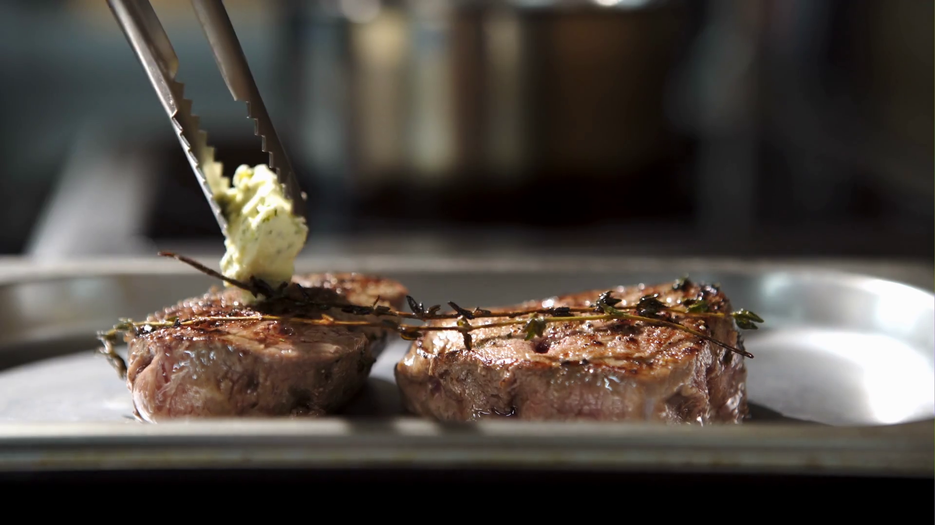 Male Chef Hand Decorating Cooked Steaks With Stock Footage SBV ...