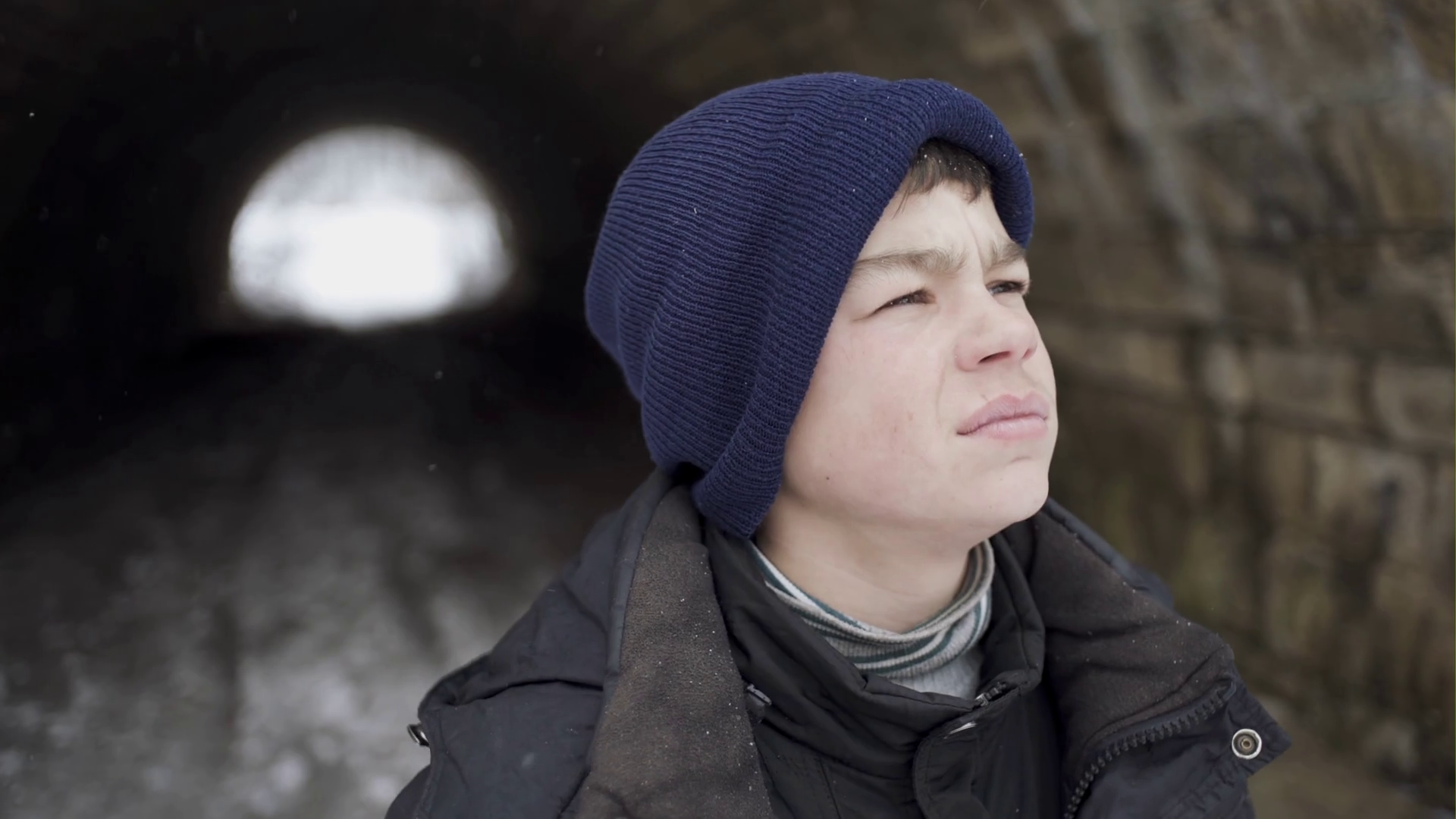 Hopeless Poor Boy Looking Out At Long Tunnel Stock Footage SBV ...
