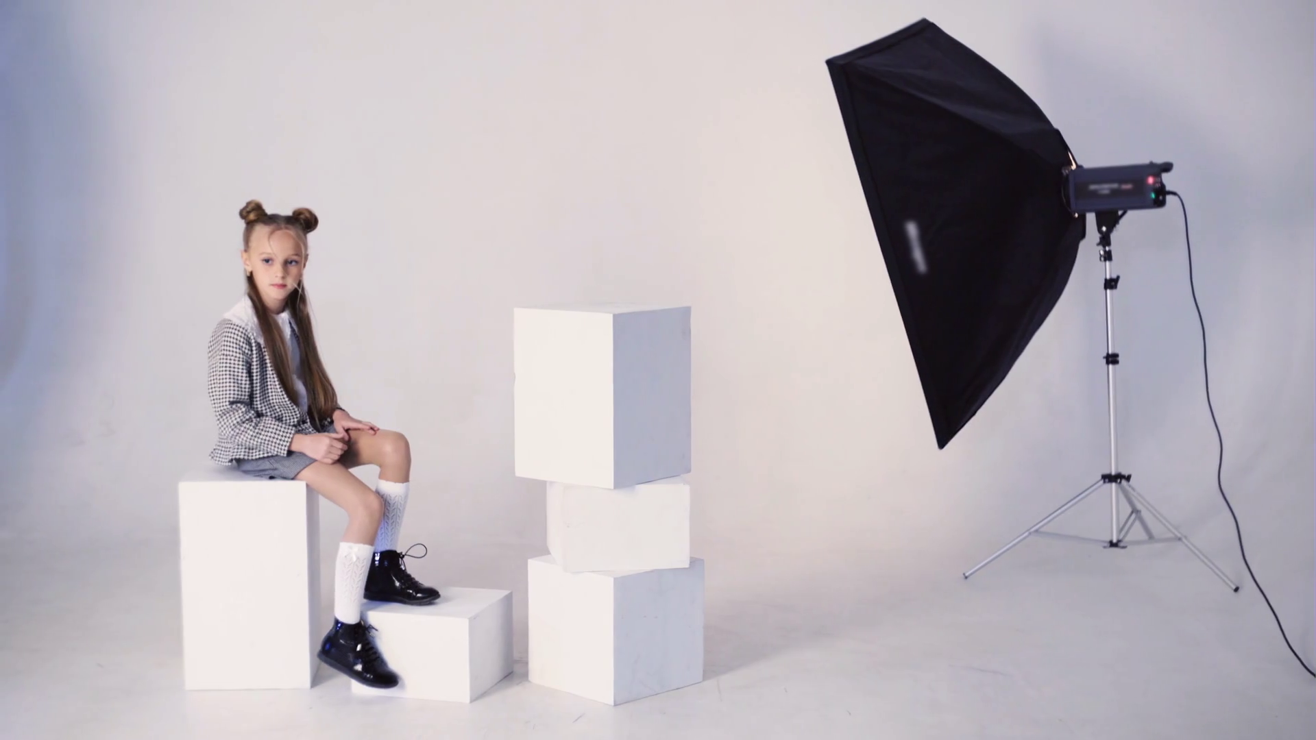 Young Girl Posing In Studio With White Stock Footage SBV-347632046 ...
