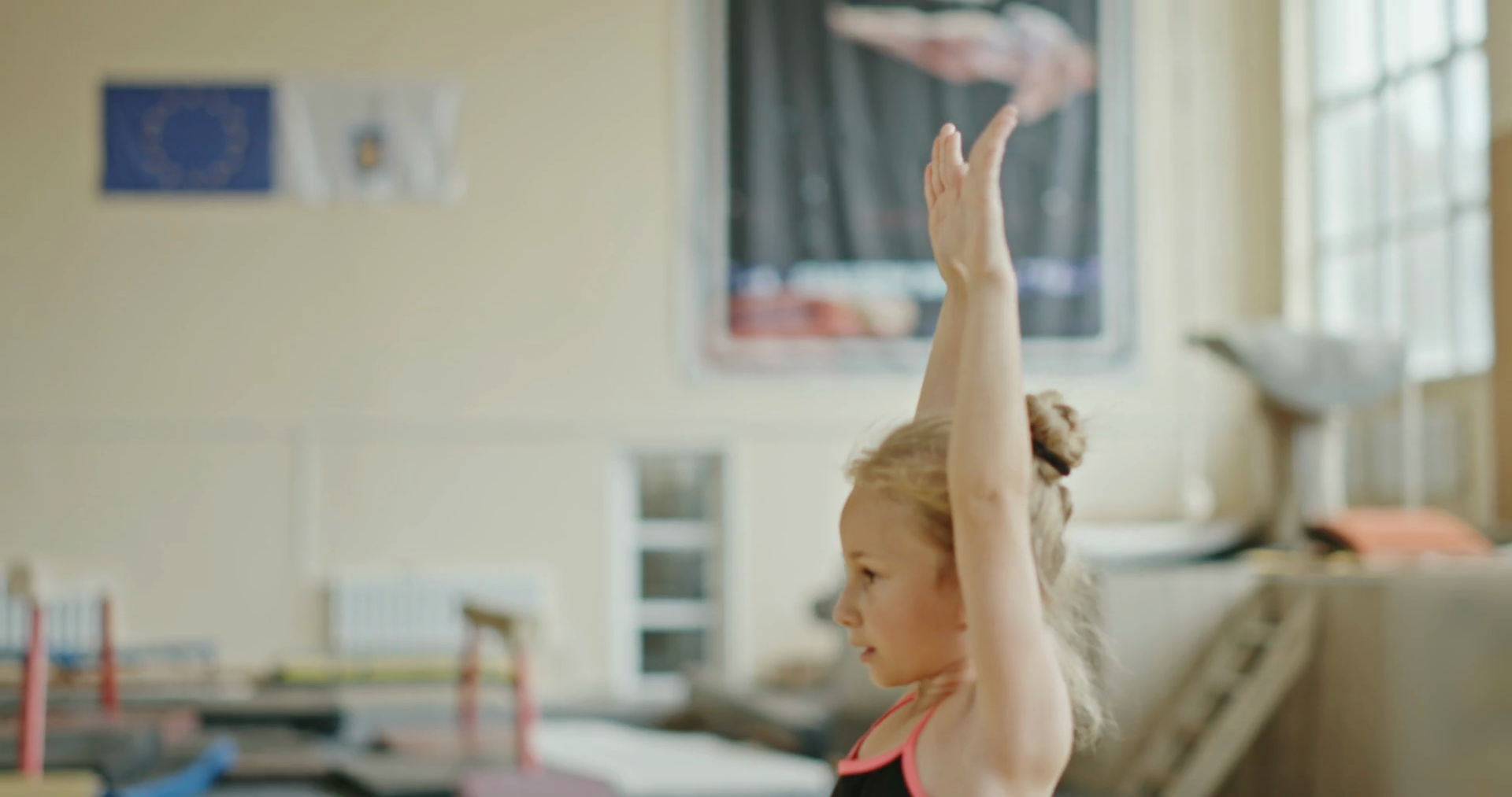 Little Gymnast Doing Difficult Exercise Stock Footage SBV-347630880 ...