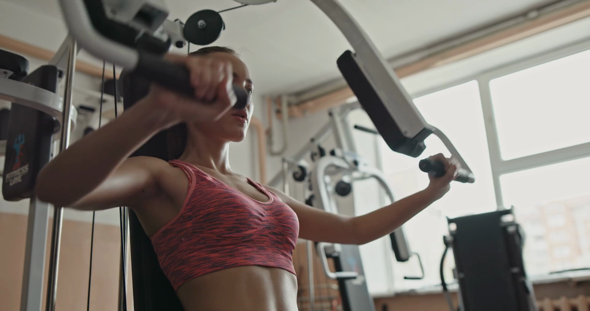 Young Attractive Woman Using Chest Press Stock Footage SBV-347643153 ...