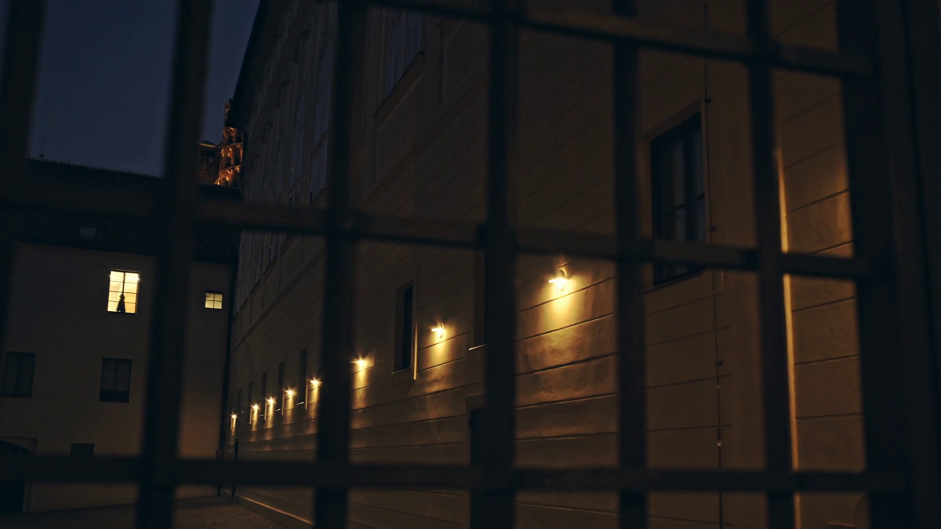View Through Wrought Iron Fence At Night Stock Footage SBV-347652447 ...