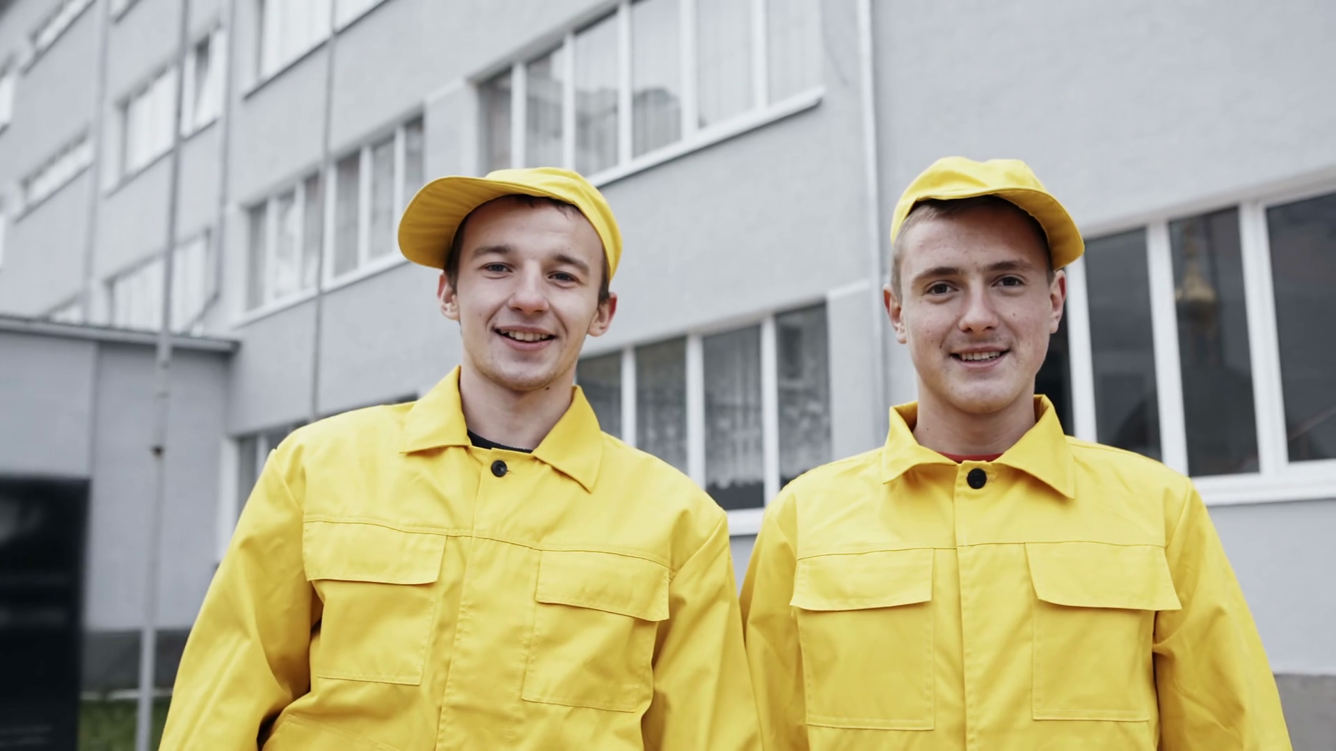Two Men In Yellow Uniform Smiling Happy Stock Footage SBV-347653150 ...