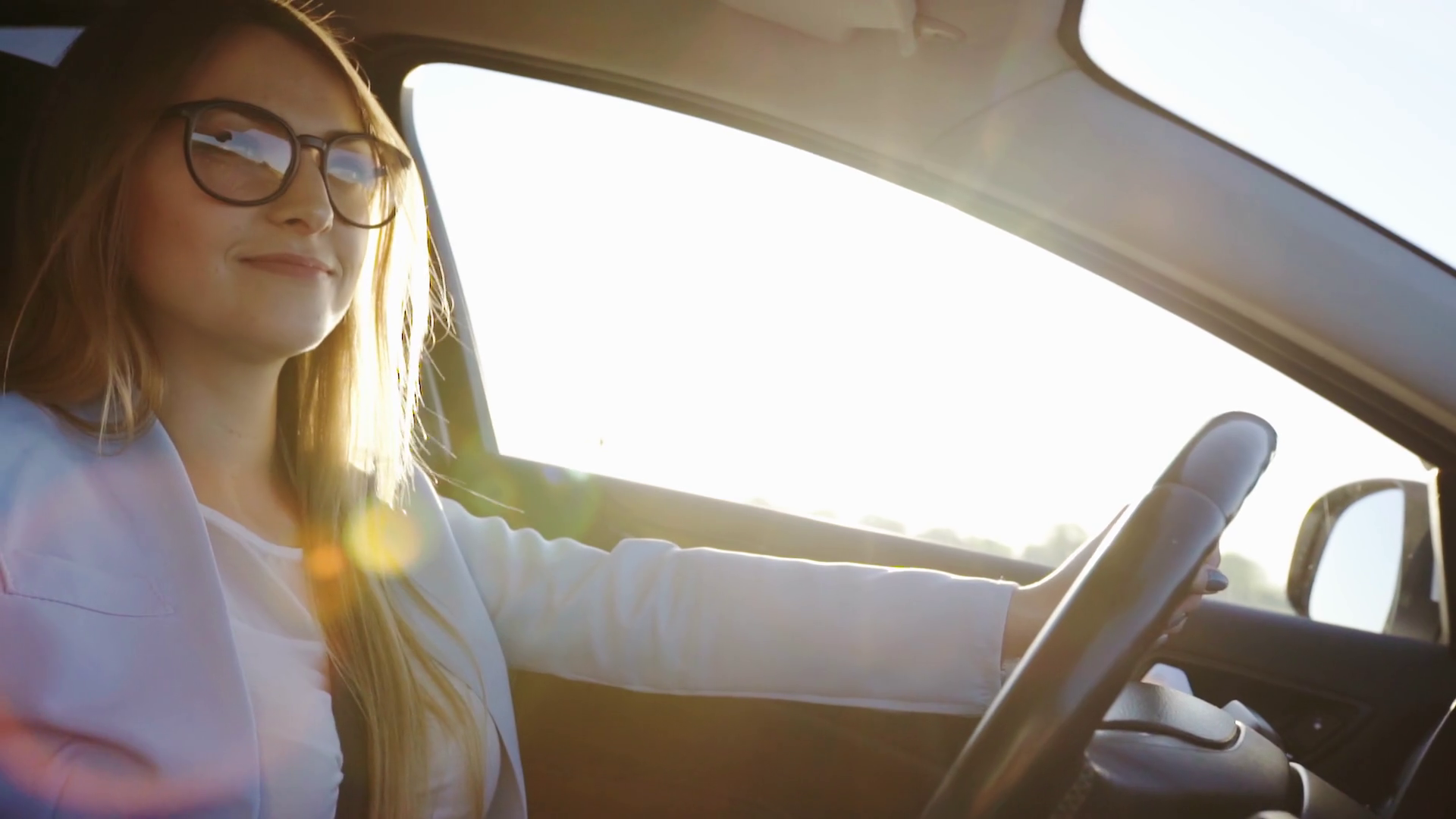 Woman Driving Car To Work On Sunny Day Stock Footage SBV-347662095 ...