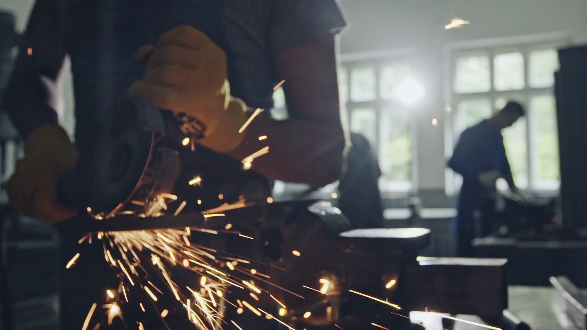 Man Cutting Metal With Angle Grinder Working Stock Footage SBV ...