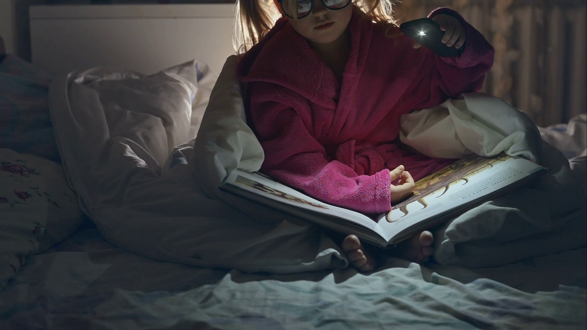 Girl Reading Book With Lamp Raw Video Record Stock Footage SBV ...
