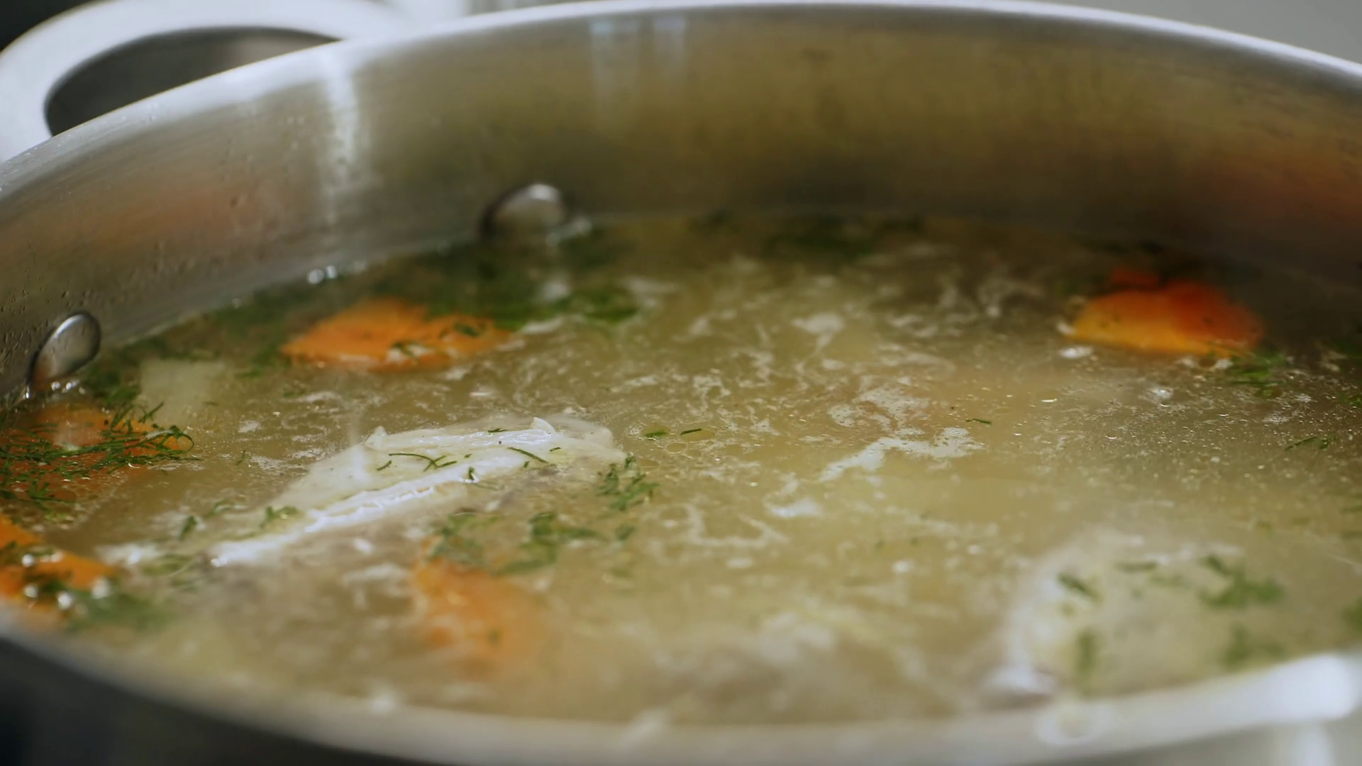 Boiling Pot Of Soup With Carrots Herbs Stock Footage SBV-347660039 ...
