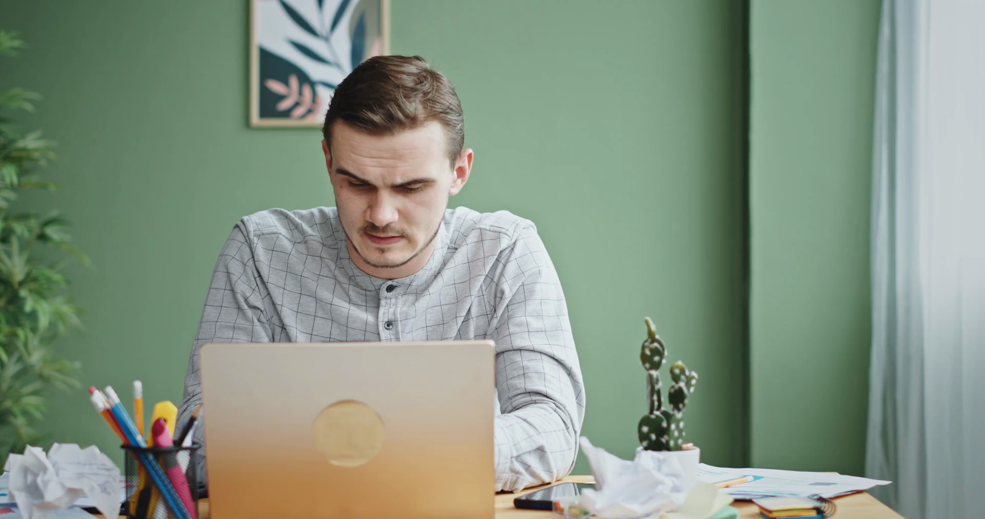Confident Man Working On Laptop Finishing Stock Footage SBV-347694325 ...