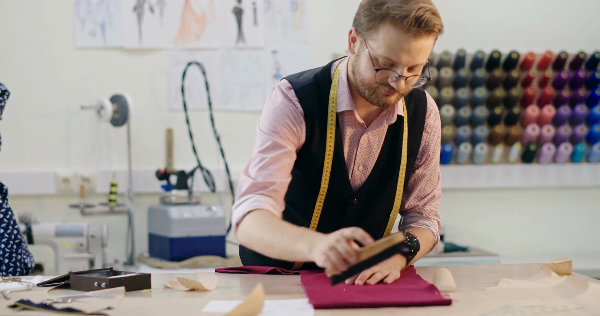 Skilled Tailor Working With Sewing Patterns Stock Footage SBV-347677590 ...