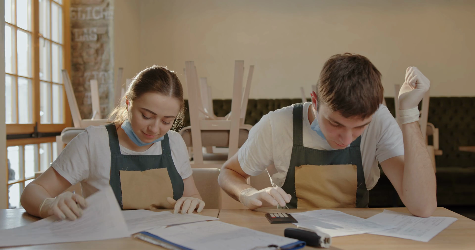 Two Employees Guy Girl Owners Of Restaurant Stock Footage SBV-347676506 ...