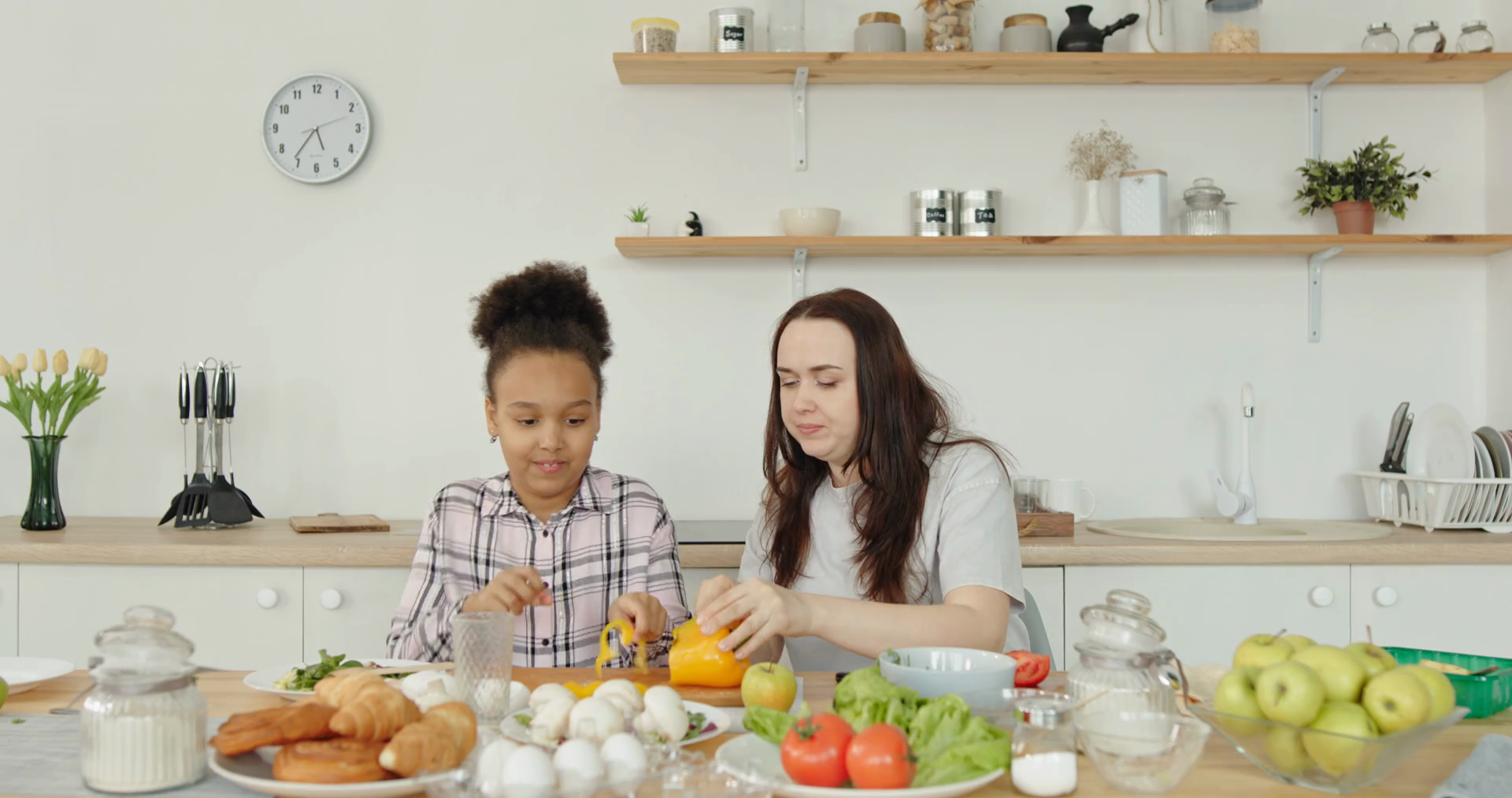 Loving Multiracial Mother Daughter Cooking Stock Footage SBV-347680809 ...