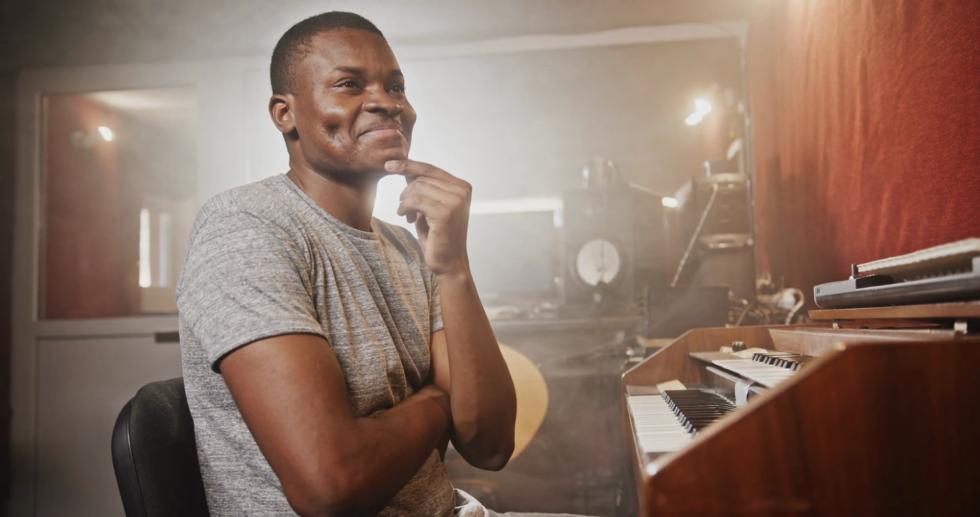 Black Man Playing Synthesizer In Recording Stock Footage SBV-347674738 ...
