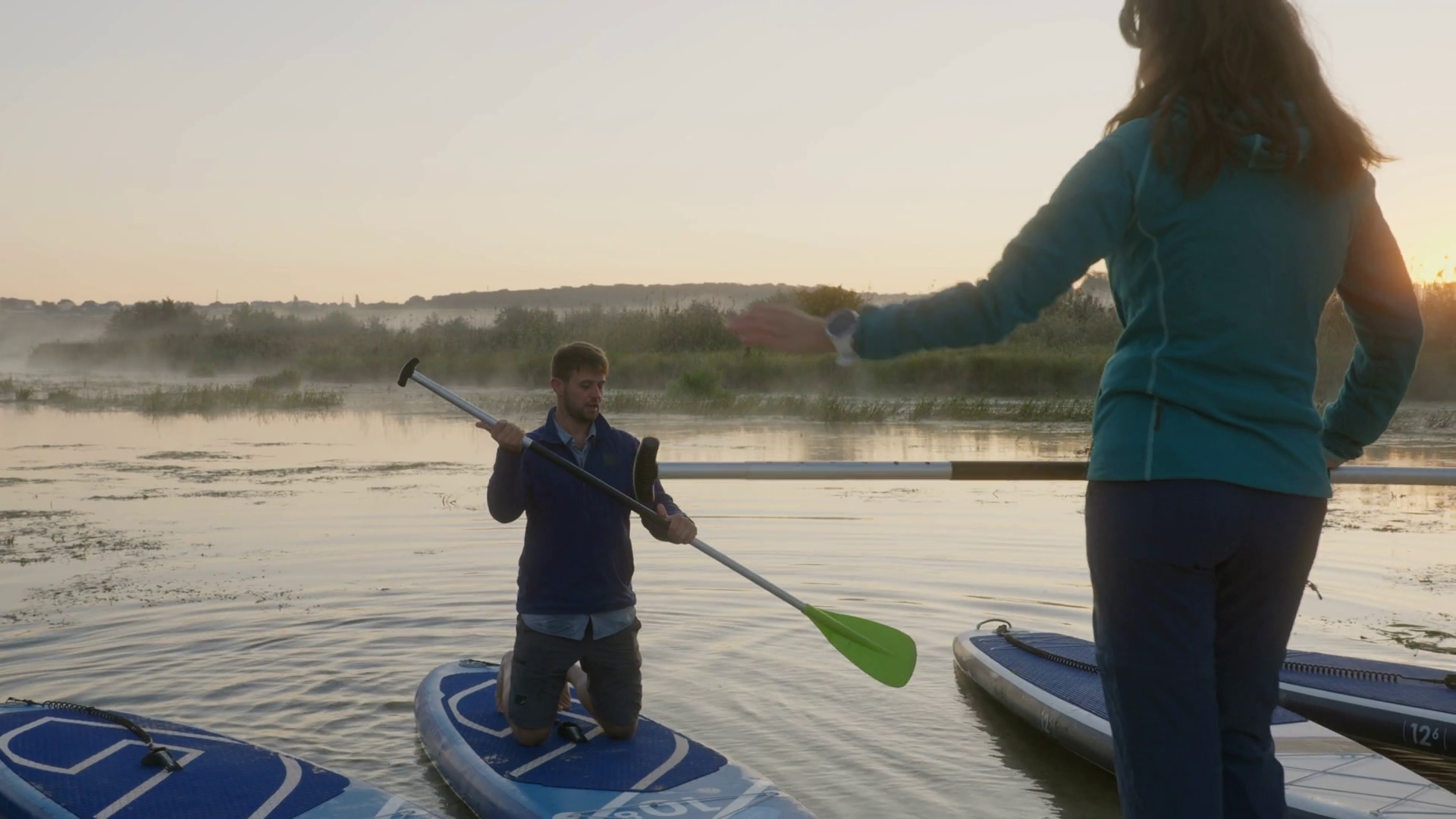 Man Teaching Woman Using Paddle On Stock Footage SBV-348371566 ...